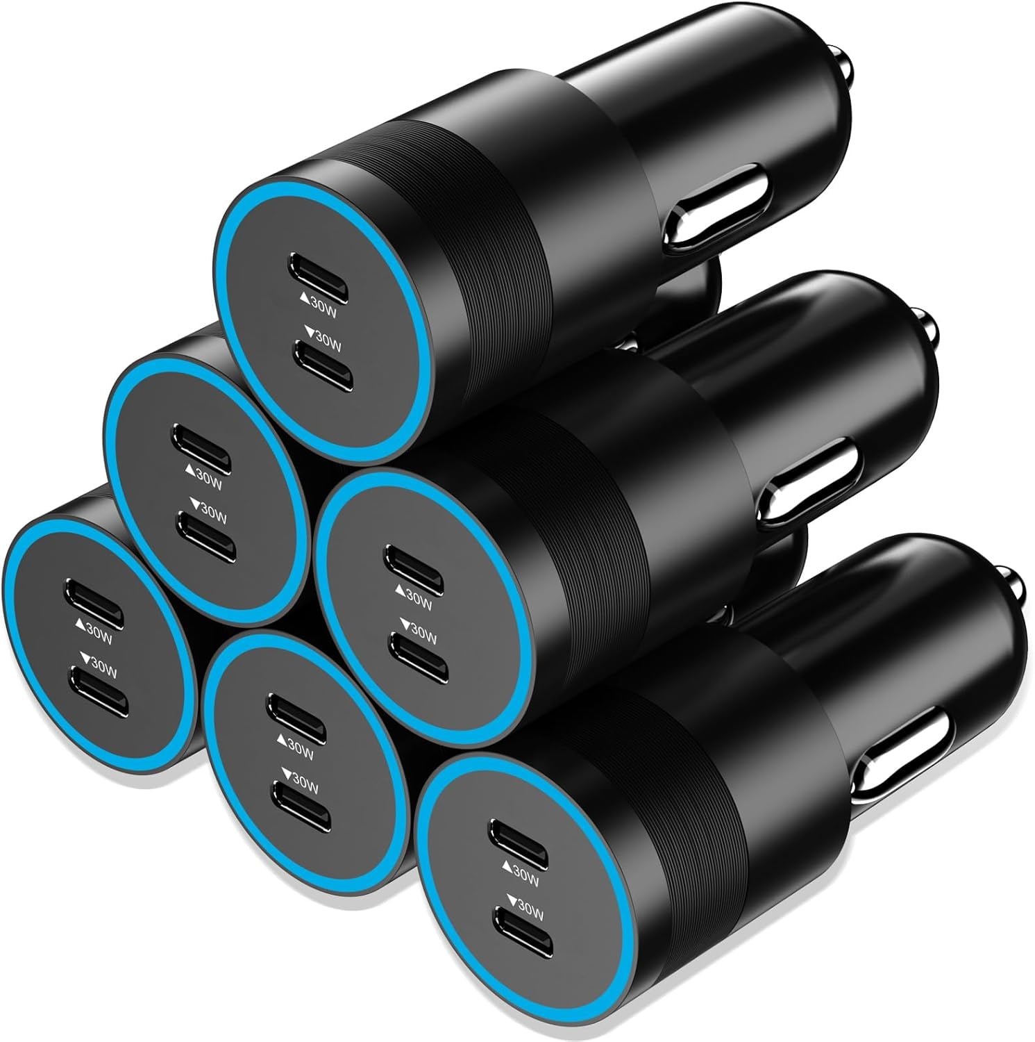 NEOYFC 6 Pack 60W Super Fast USB C Car Chargers, Dual 30W PD 3.0 PPS ...