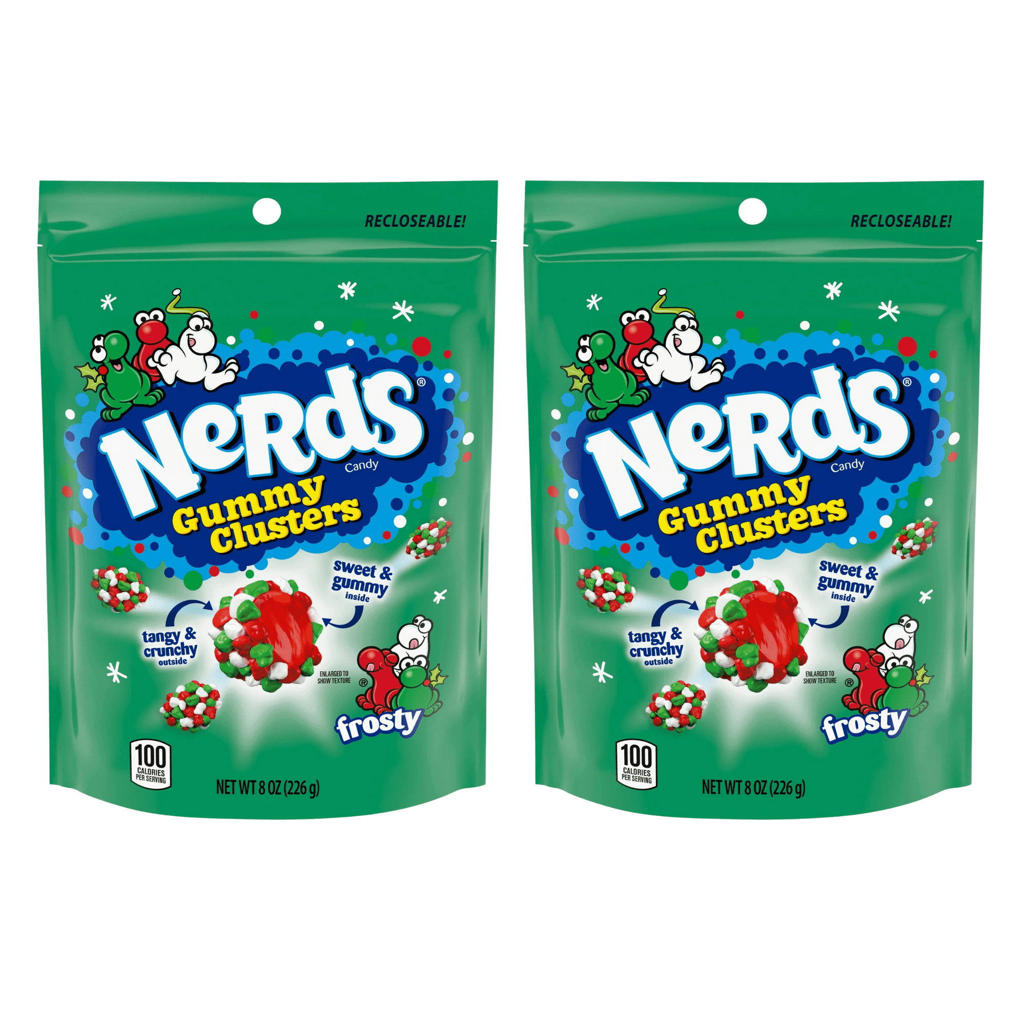NERDS Frosty Gummy Clusters, Red and Green Holiday Candies, 8 oz, 2 ...