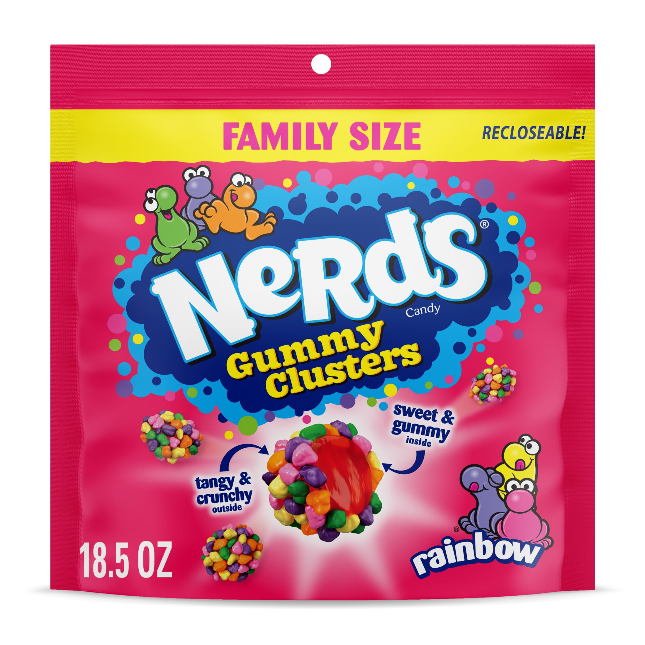 NERDS Gummy Clusters, Candy, Rainbow, Crunchy and Gummy, 18.5 oz-Pack ...