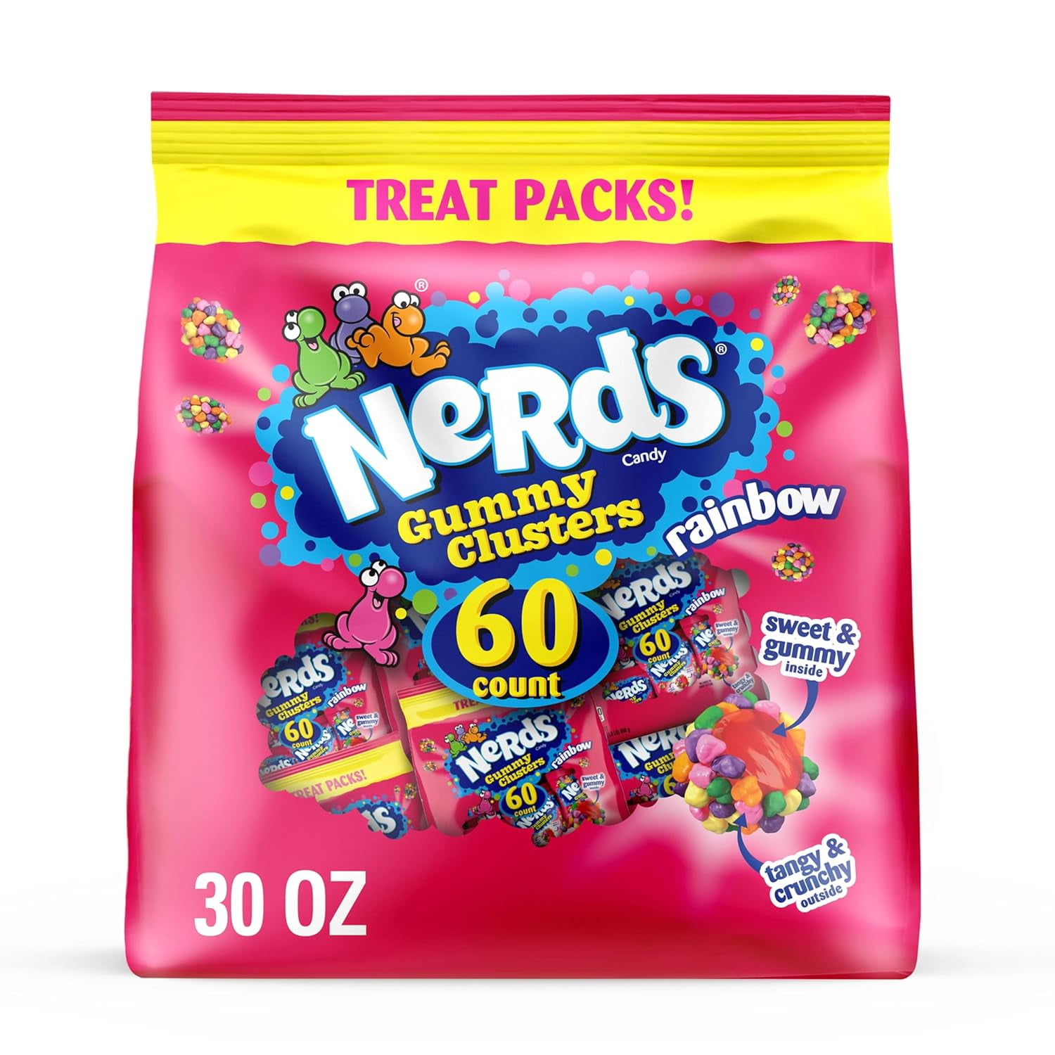 NERDS Gummy Clusters, Candy Treat Packs, Rainbow, Crunchy and Gummy, 30 ...