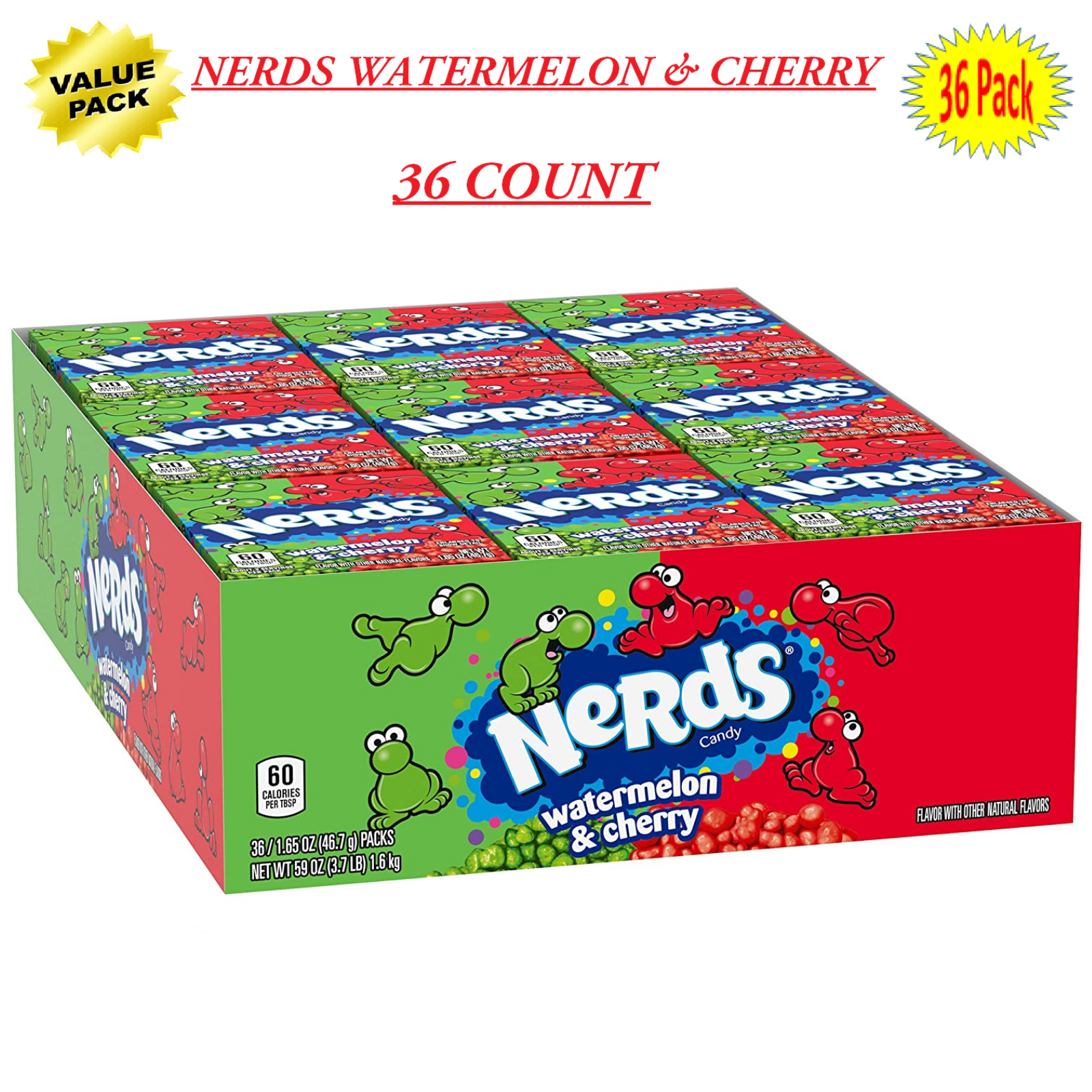 NERDS Watermelon & Cherry Candy,1.65-Ounce, Box of 36 Count - Walmart.com