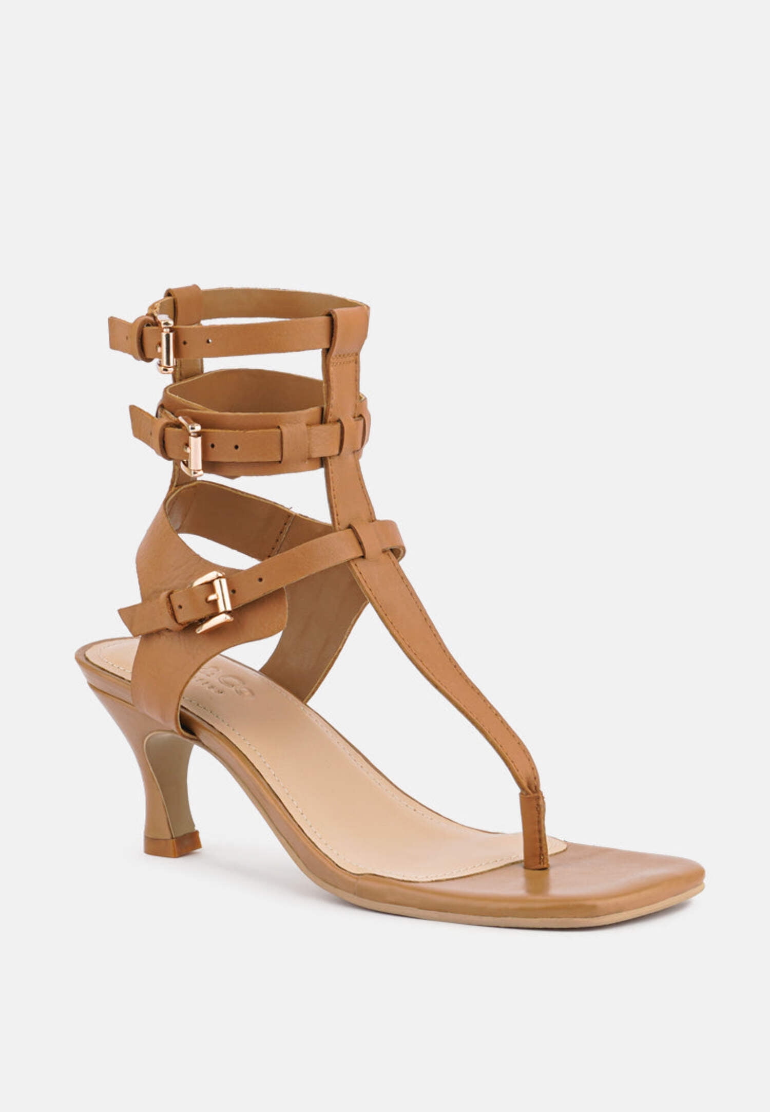 NEREID Tan Kitten Heel Cut Out Gladiator Sandals - Walmart.com