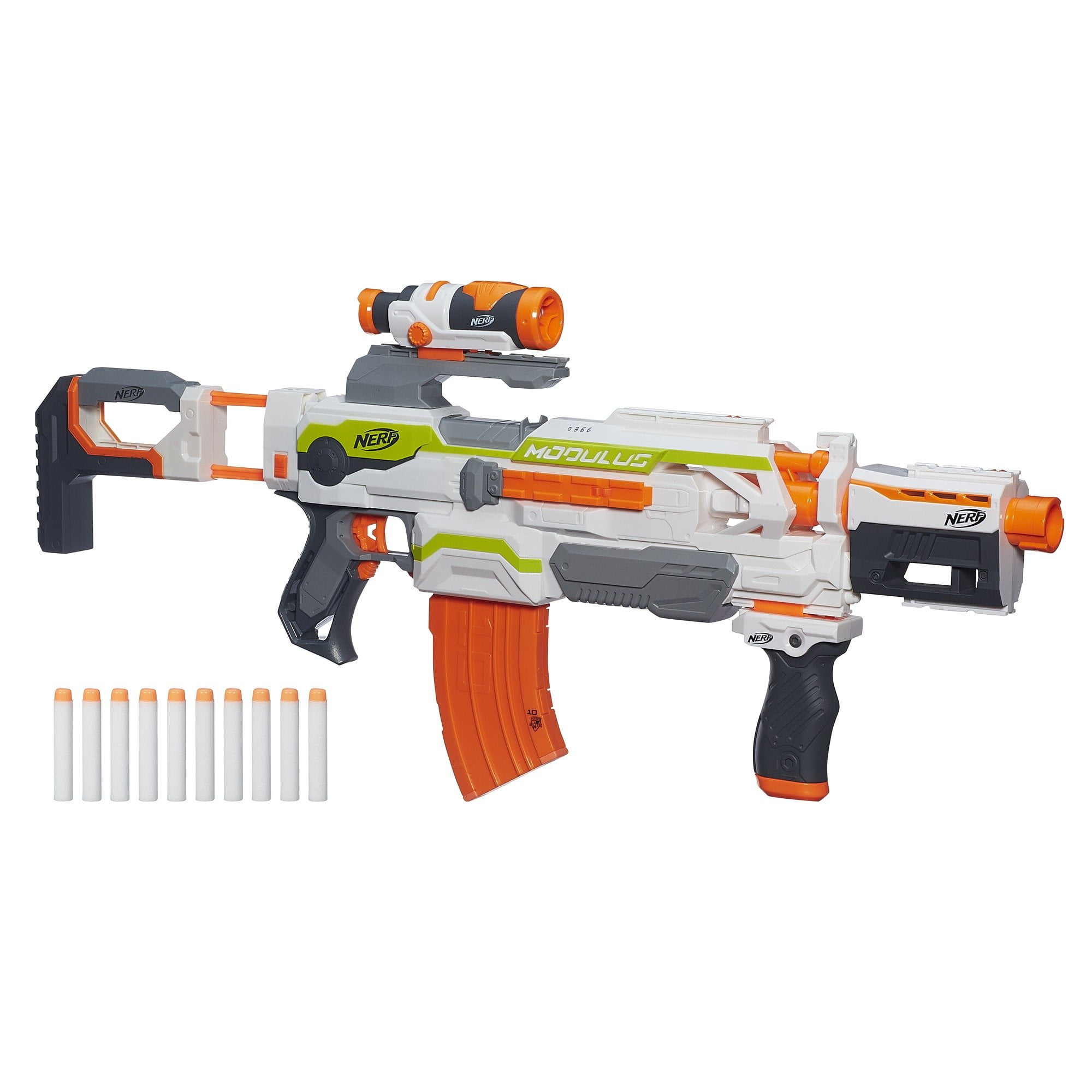 NERF Modulus ECS Motorized Blaster, Removable Scope, Drop Grip, Barrel ...
