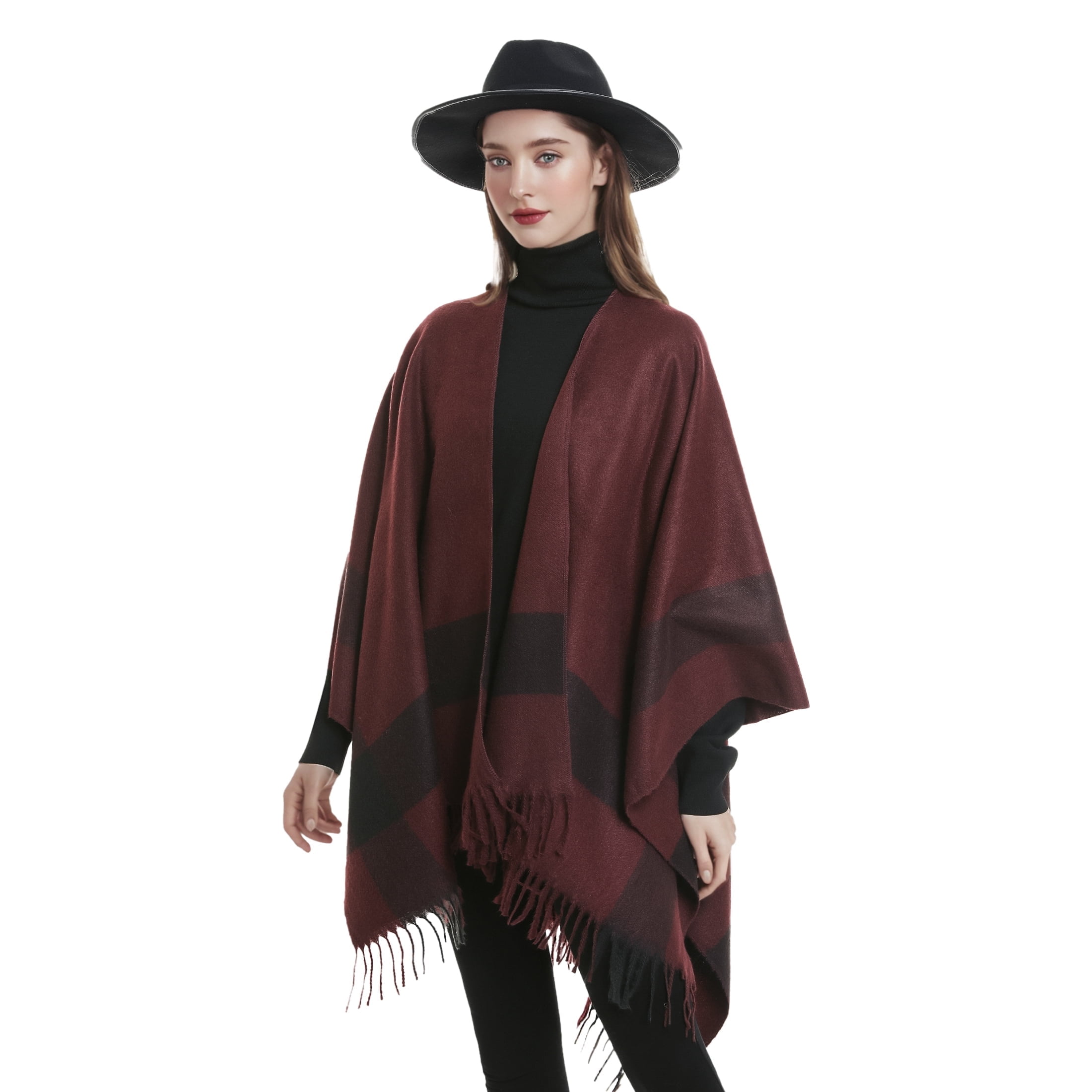 NEROOY Winter Women's Cotton Shawl Wrap Poncho Ruana Cape, Cardigan ...
