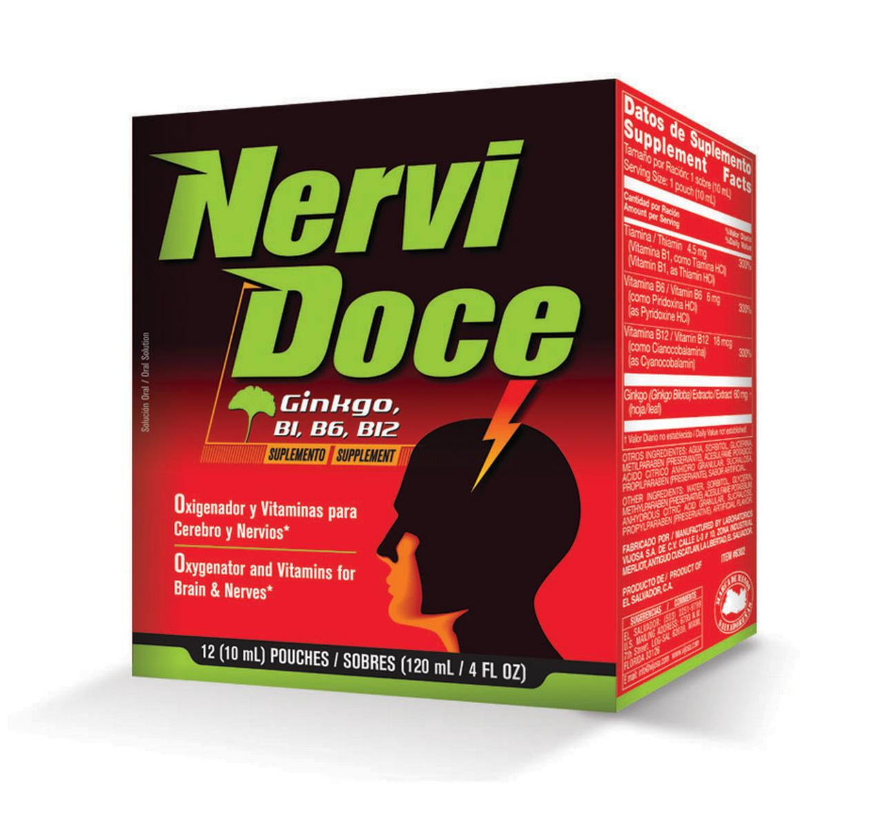 Vijosa Nervidoce 12 Liquidpacks, B-Complex with Ginkgo Biloba, Vitamin ...