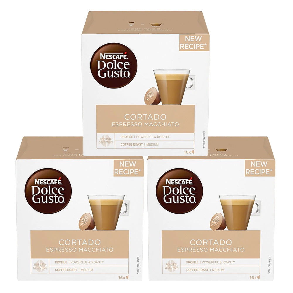 NESCAFE DOLCE GUSTO Cortado Coffee Pods x16 (Pack of 3, Total 48 Pods ...