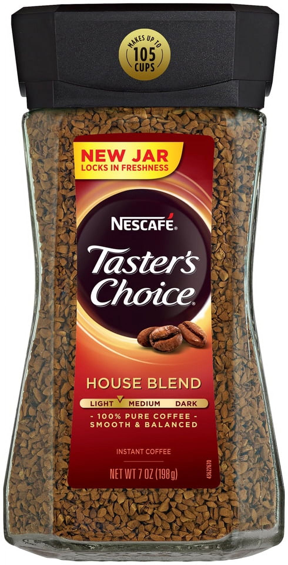 NESCAFE TASTER'S CHOICE House Blend Coffee, 7 oz, 4 Jars, Instant ...
