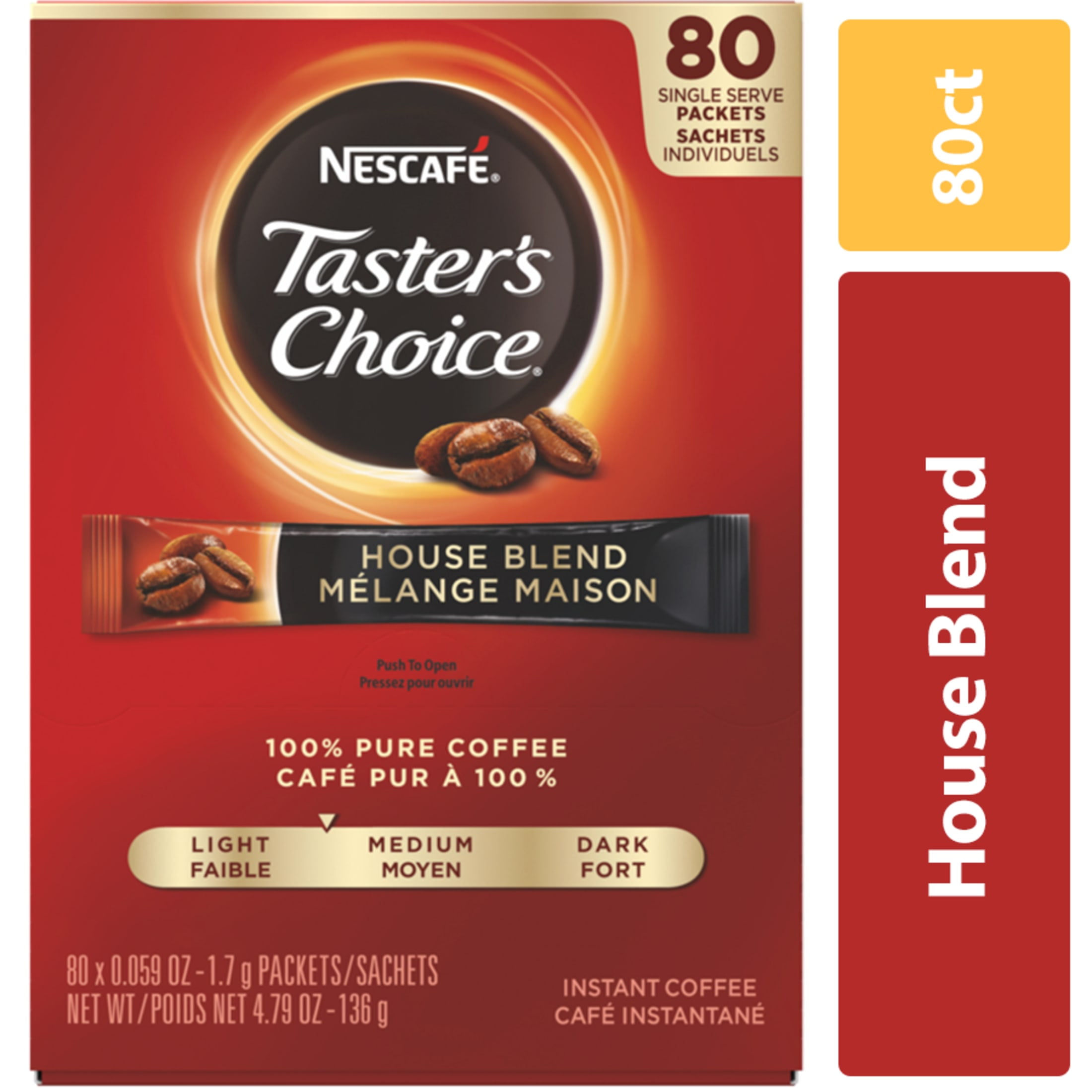 NESCAFE Taster's Choice Medium Light Roast Instant Coffee, 80 Packets ...
