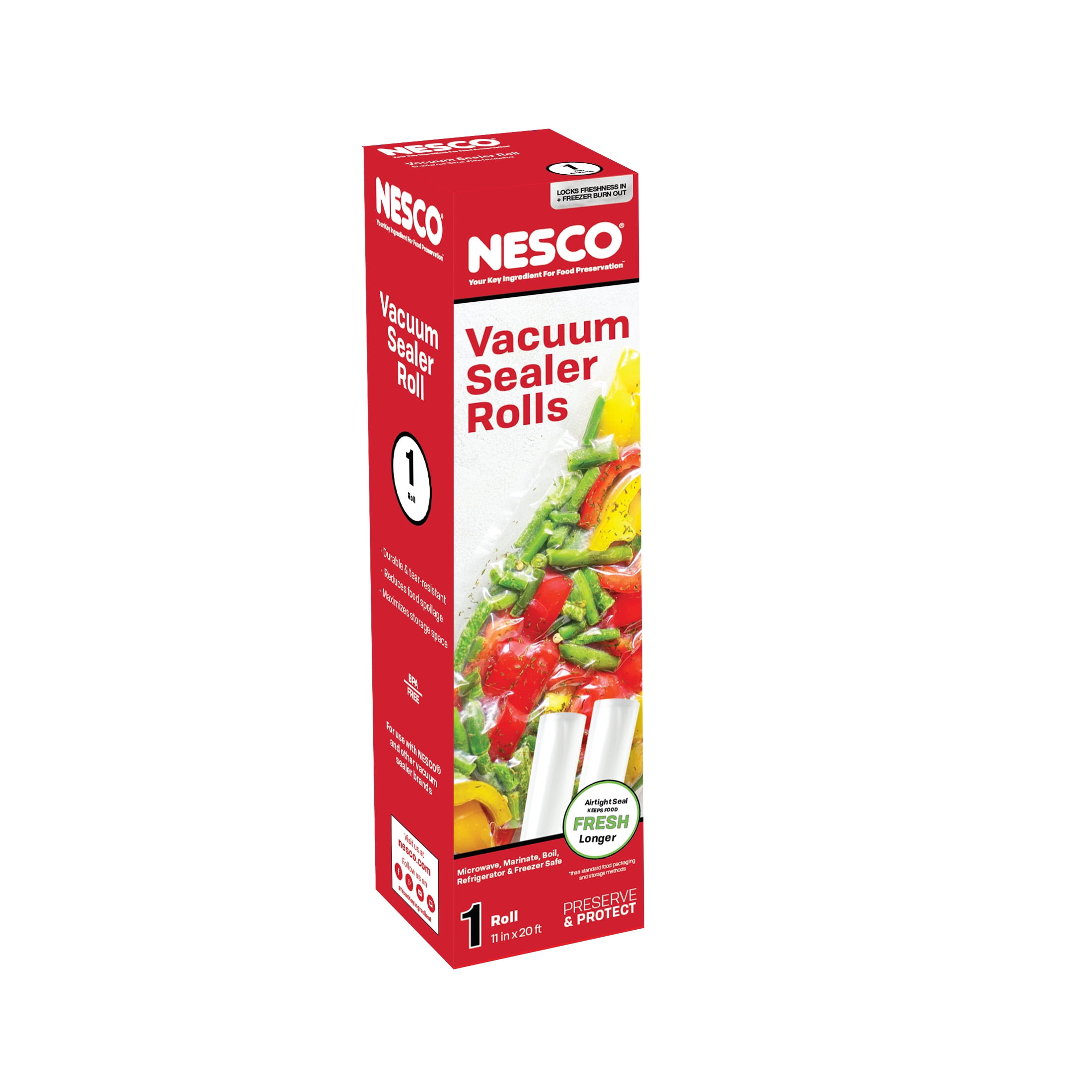 NESCO Custom Length Vacuum Seal Bags, 1-Roll 11"x20', Thick & Tear ...