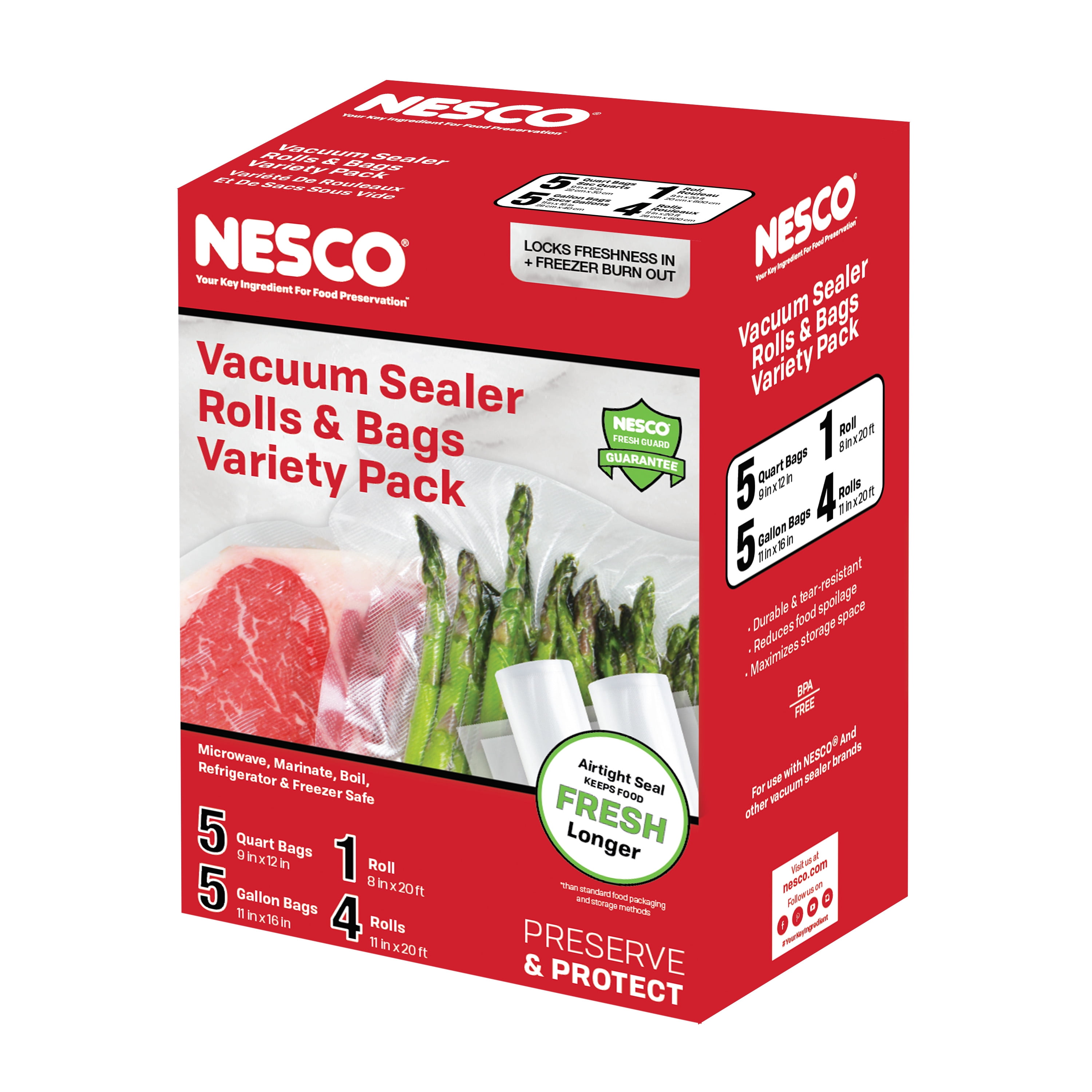 Free Shipping! NESCO Vacuum Seal Bags and Rolls, Pre-Cut Quart and ...