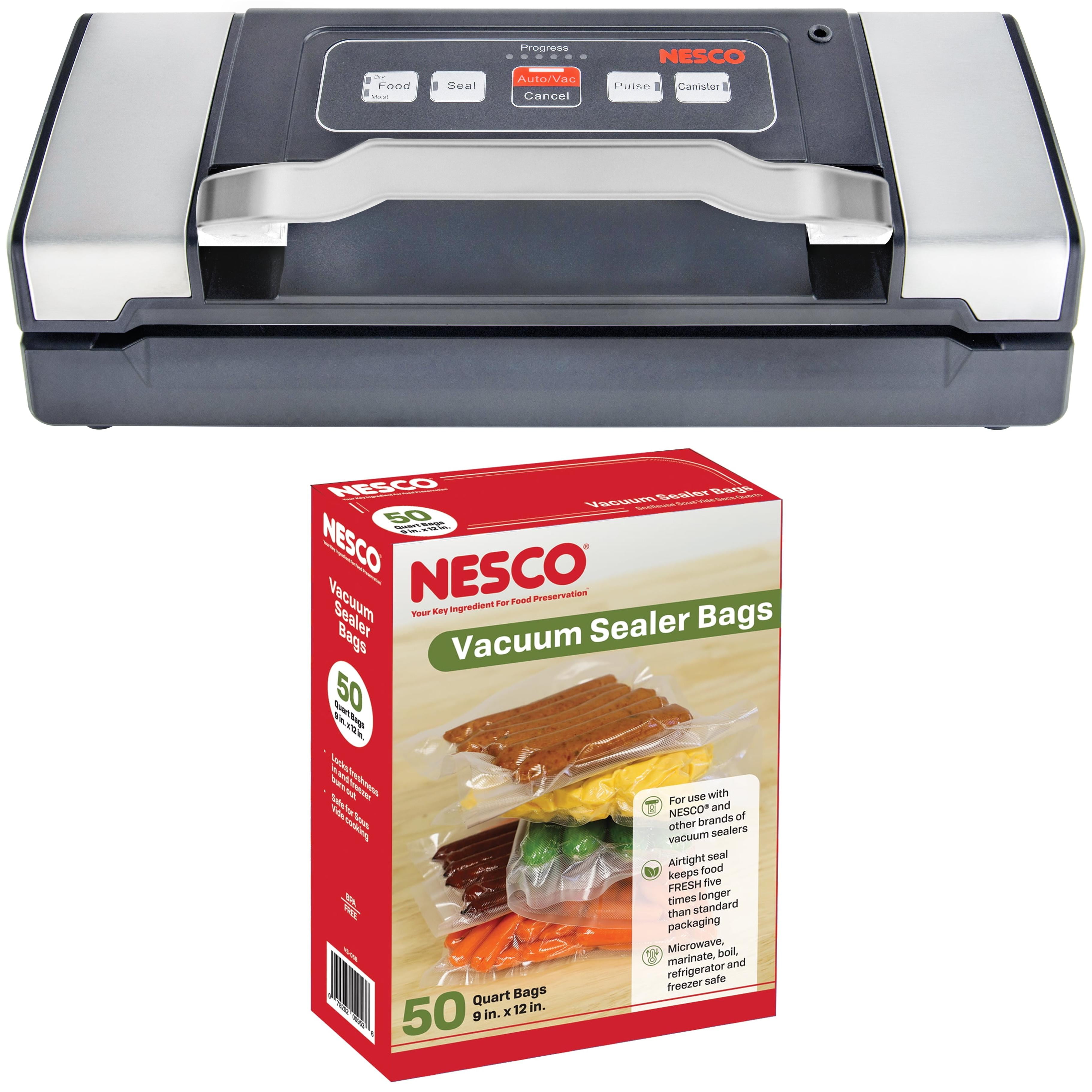 NESCO VS-09 Vacuum Sealing Starter Kit Bundle with 50 Pre-Cut Quart ...