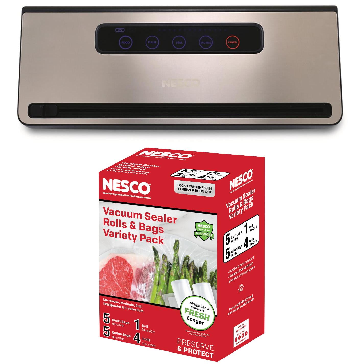 NESCO® VS-101S Automatic Vacuum Sealer & Rolls/Bags Variety Bundle, One ...