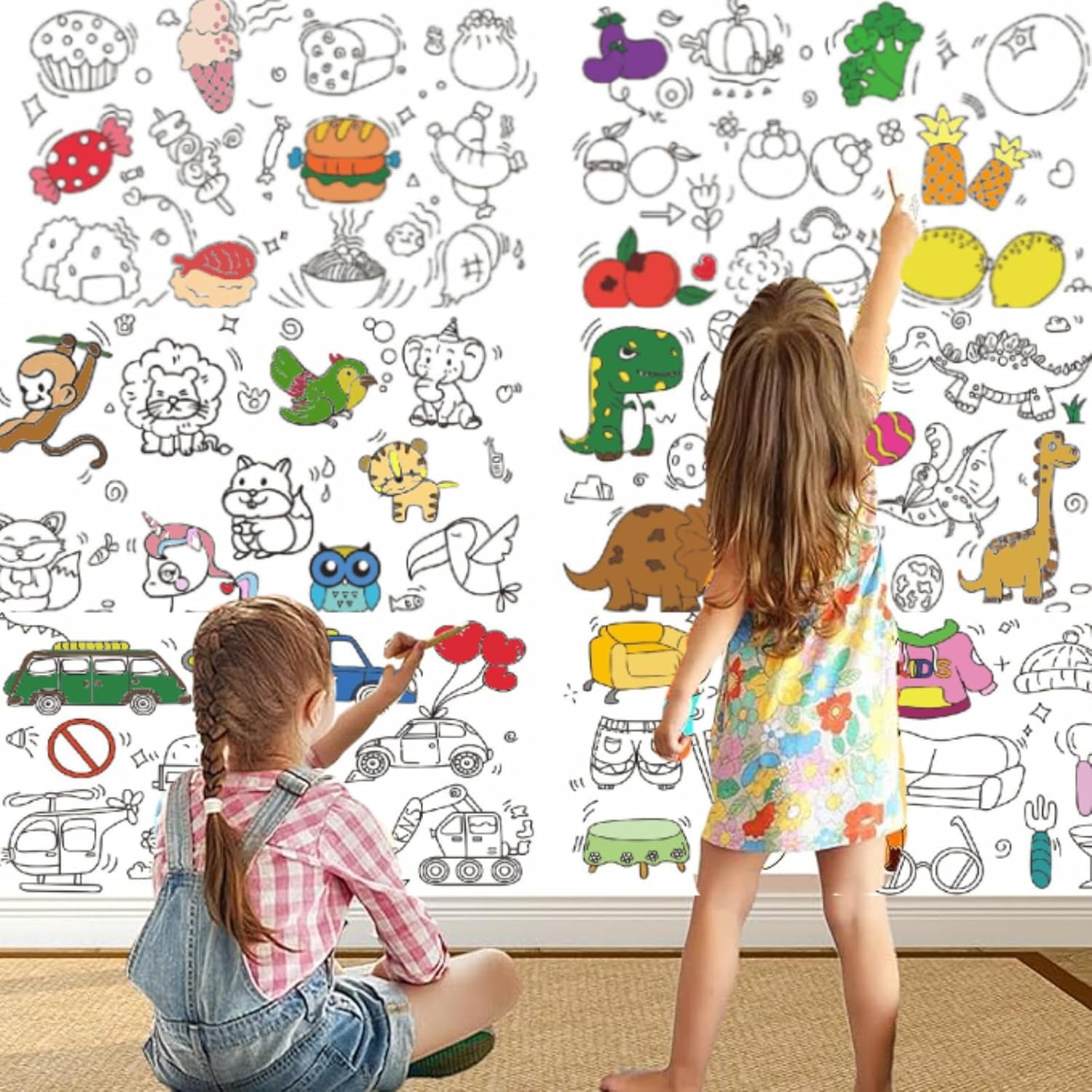 NESLIN Childrens Drawing Roll with 12Colors Crayon Coloring Paper Roll ...