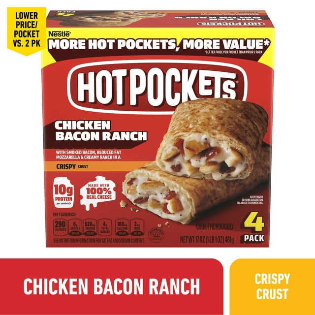 Hot Pockets Chicken Bacon Ranch, Snacks, Air Fryer Snacks, 10g Protein ...