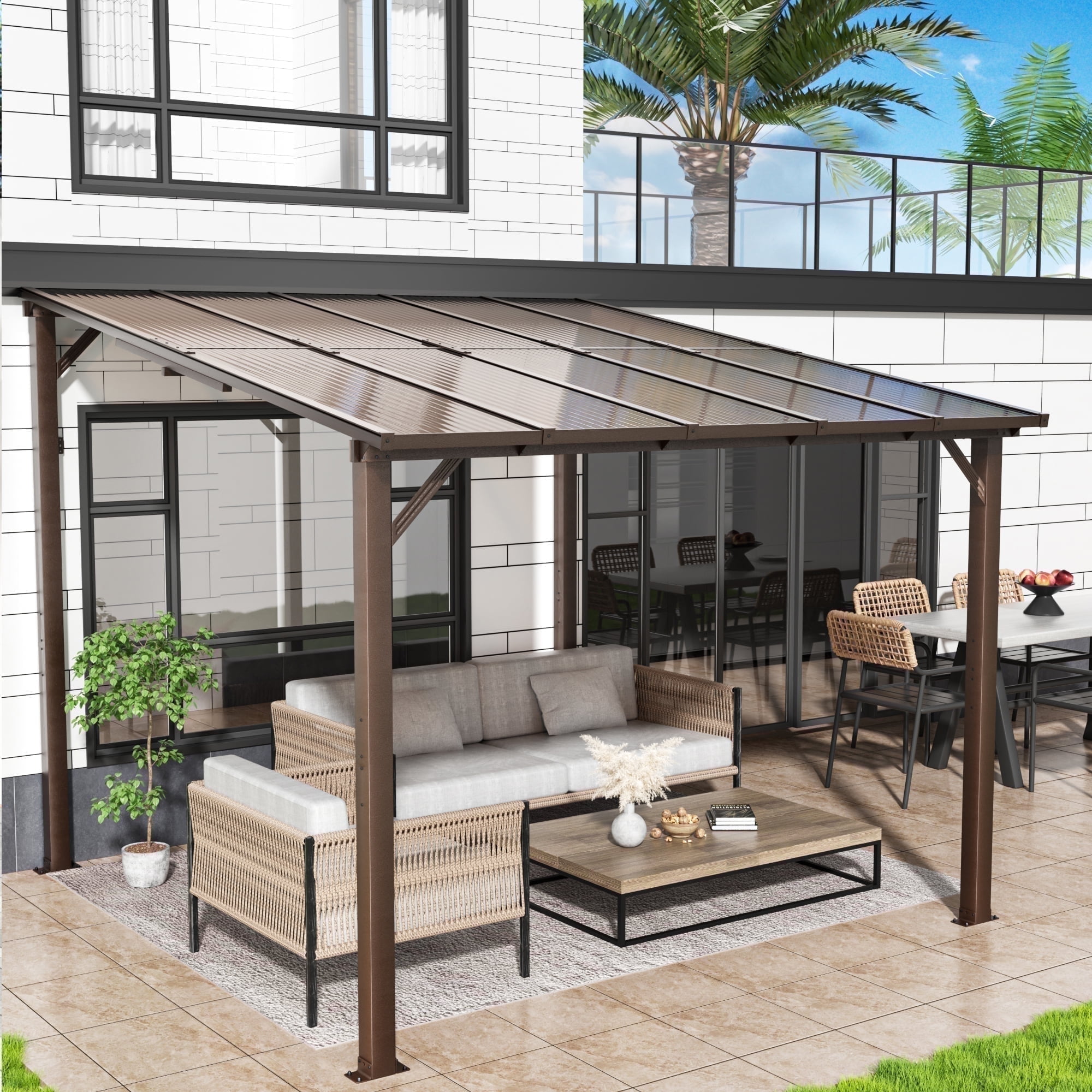 NETAJE 10'x10' Gazebo, Outdoor Wall Mounted Gazebo & Pergola with ...