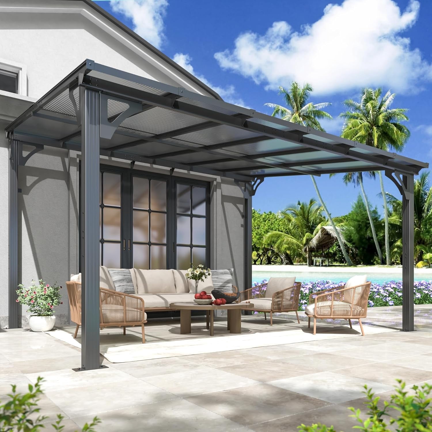 NETAJE 10'x12' Outdoor Splicable Gazebo, Hardtop Wall Mounted Gazebo ...