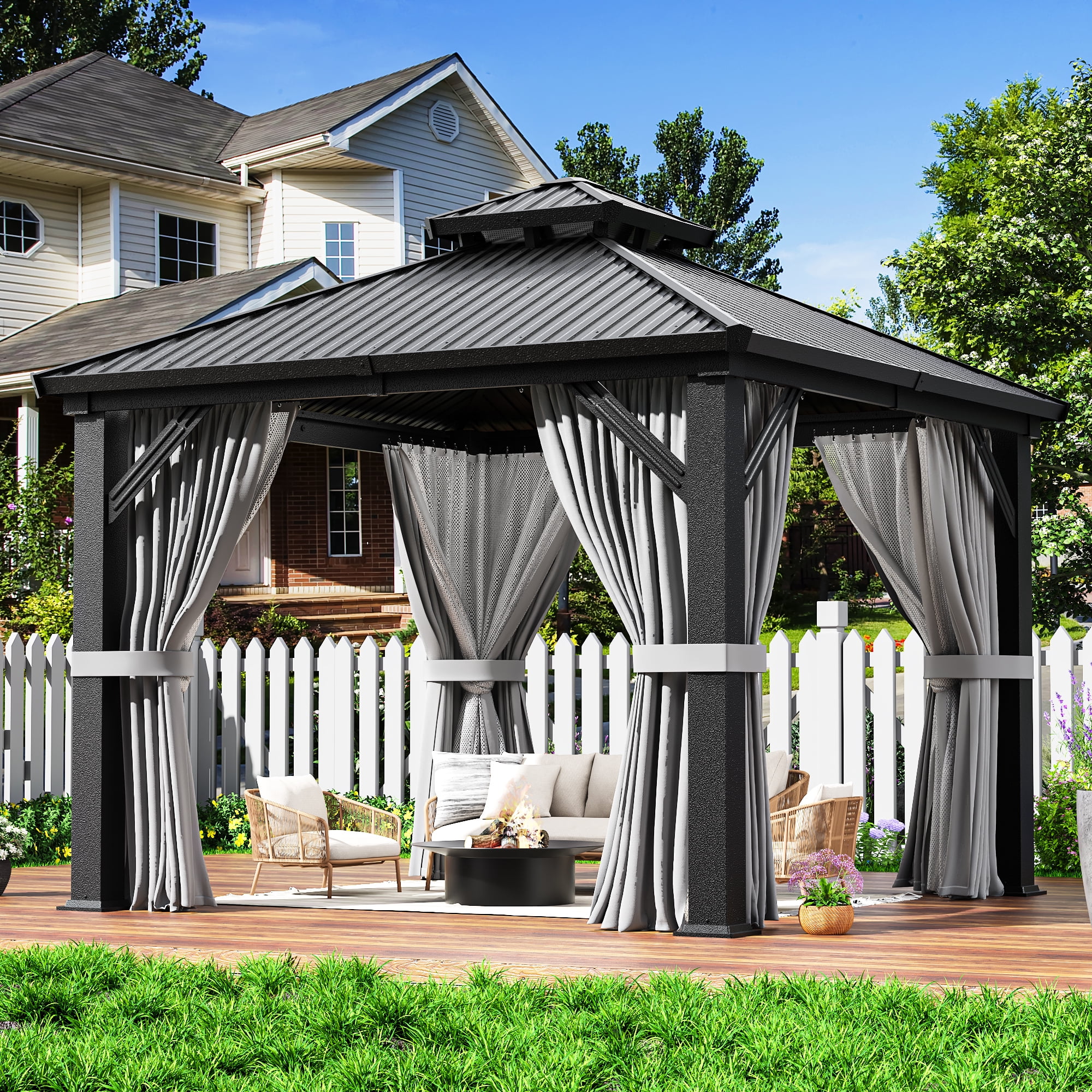 NETAJE 10x10 FT Hardtop Gazebo, Heavy Duty Gazebo with Aluminum Frame ...