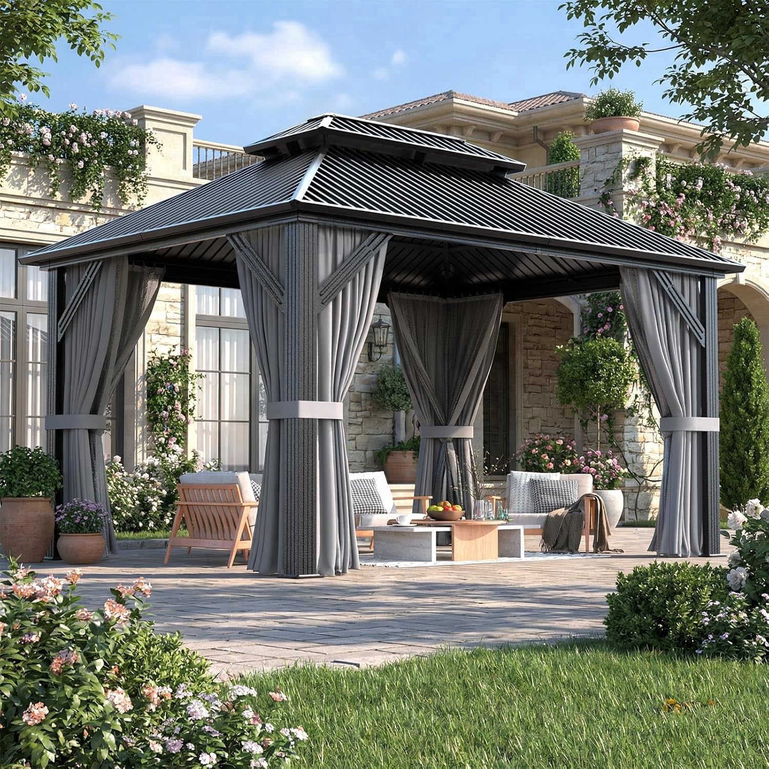 NETAJE 10x12 FT Hardtop Gazebo, Heavy Duty Gazebo with Aluminum Frame ...
