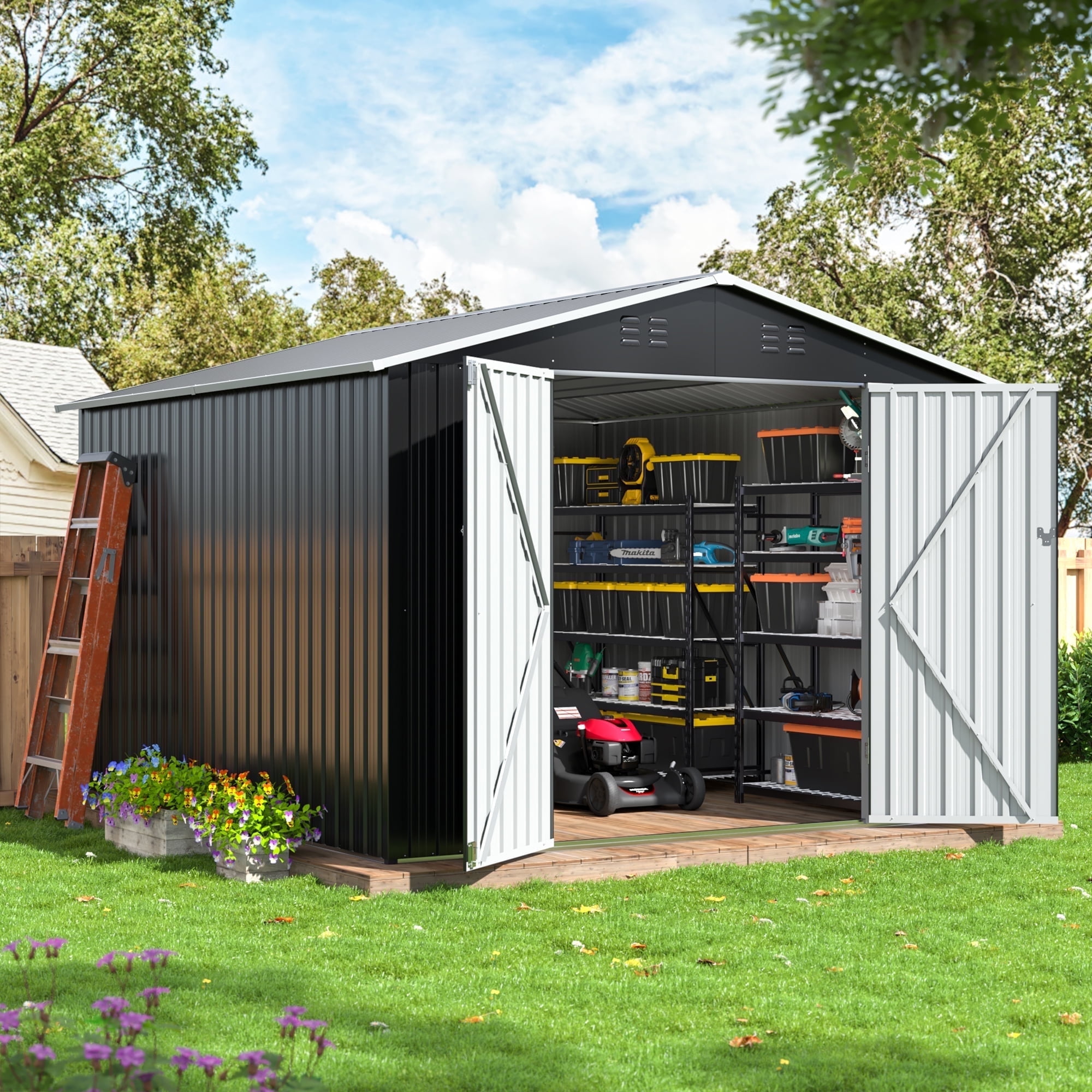 NETAJE 10x9 FT Outdoor Storage Shed, Garden Shed with Updated Frame ...