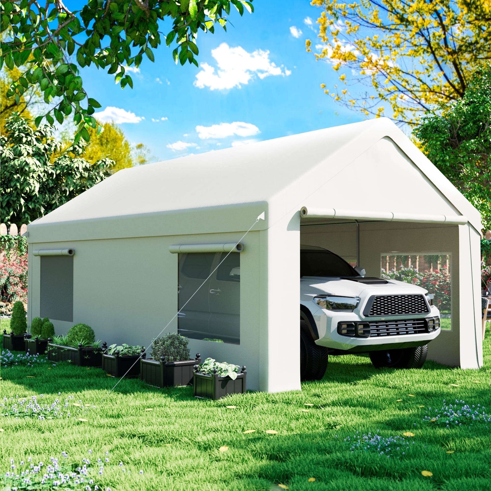 NETAJE 12' x 20' Heavy Duty Portable Garage, Carport with Side-Opening ...