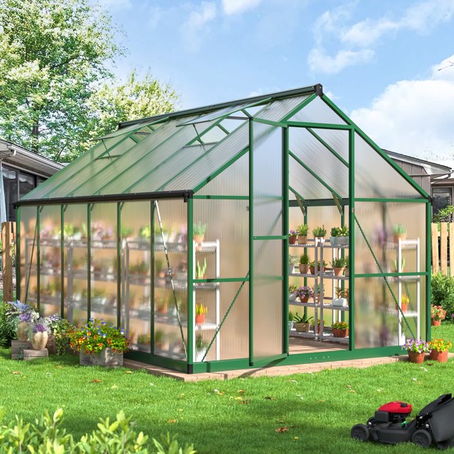 NETAJE 12'x 8'Polycarbonate Greenhouse, Large Aluminum Walk-in Green ...
