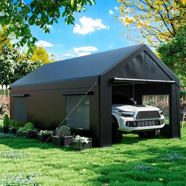 NETAJE 12'x20' Heavy Duty Portable Outdoor Garage Carport with Side ...