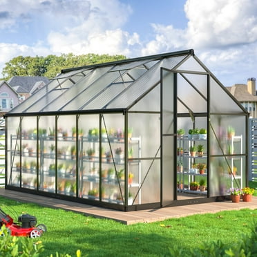 NETAJE 12'x12' T-Shape Outdoor Greenhouse, Double Roof Vents and Doors ...