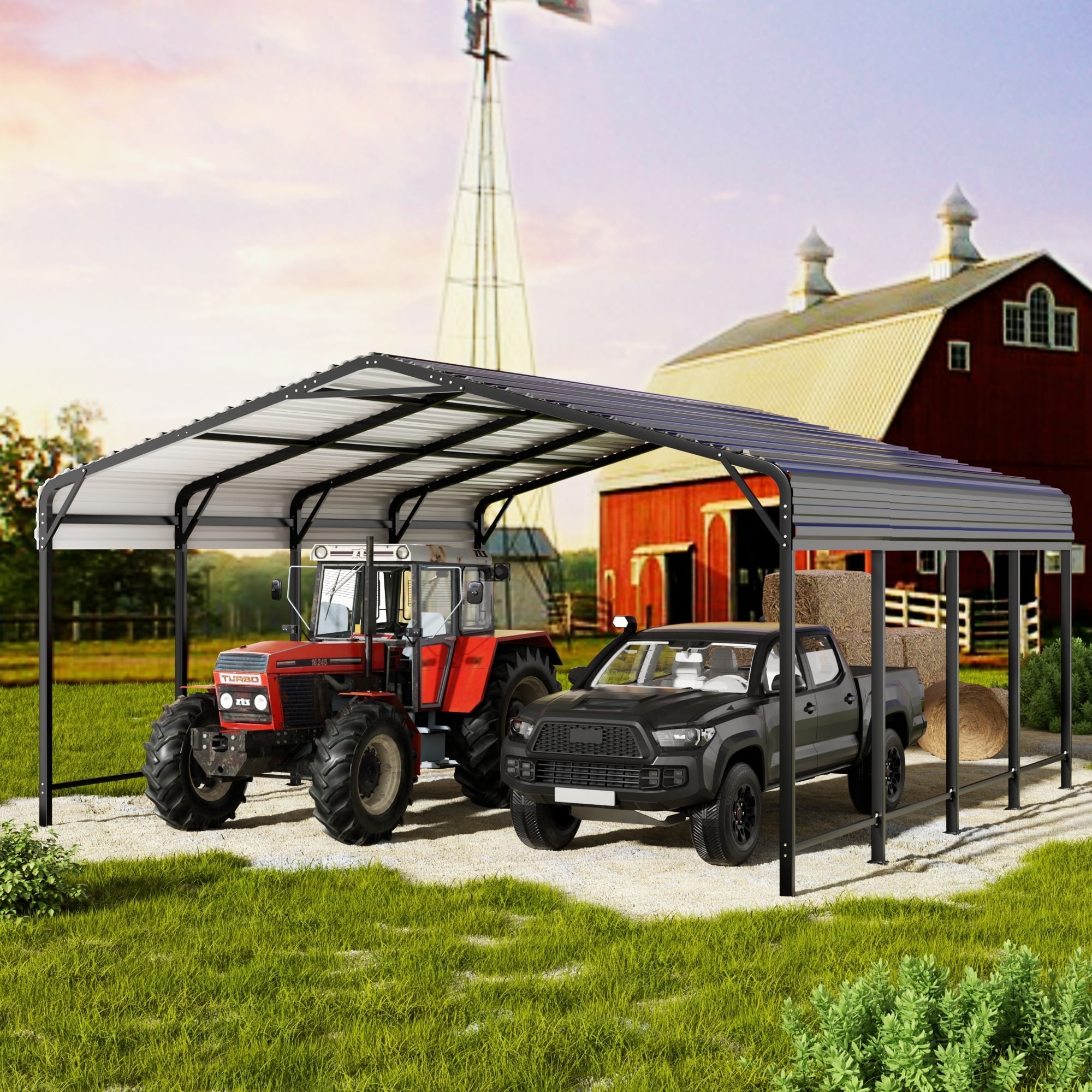 NETAJE 20'x20' Heavy-Duty Metal Carport with Enhanced Base & Galvanized ...