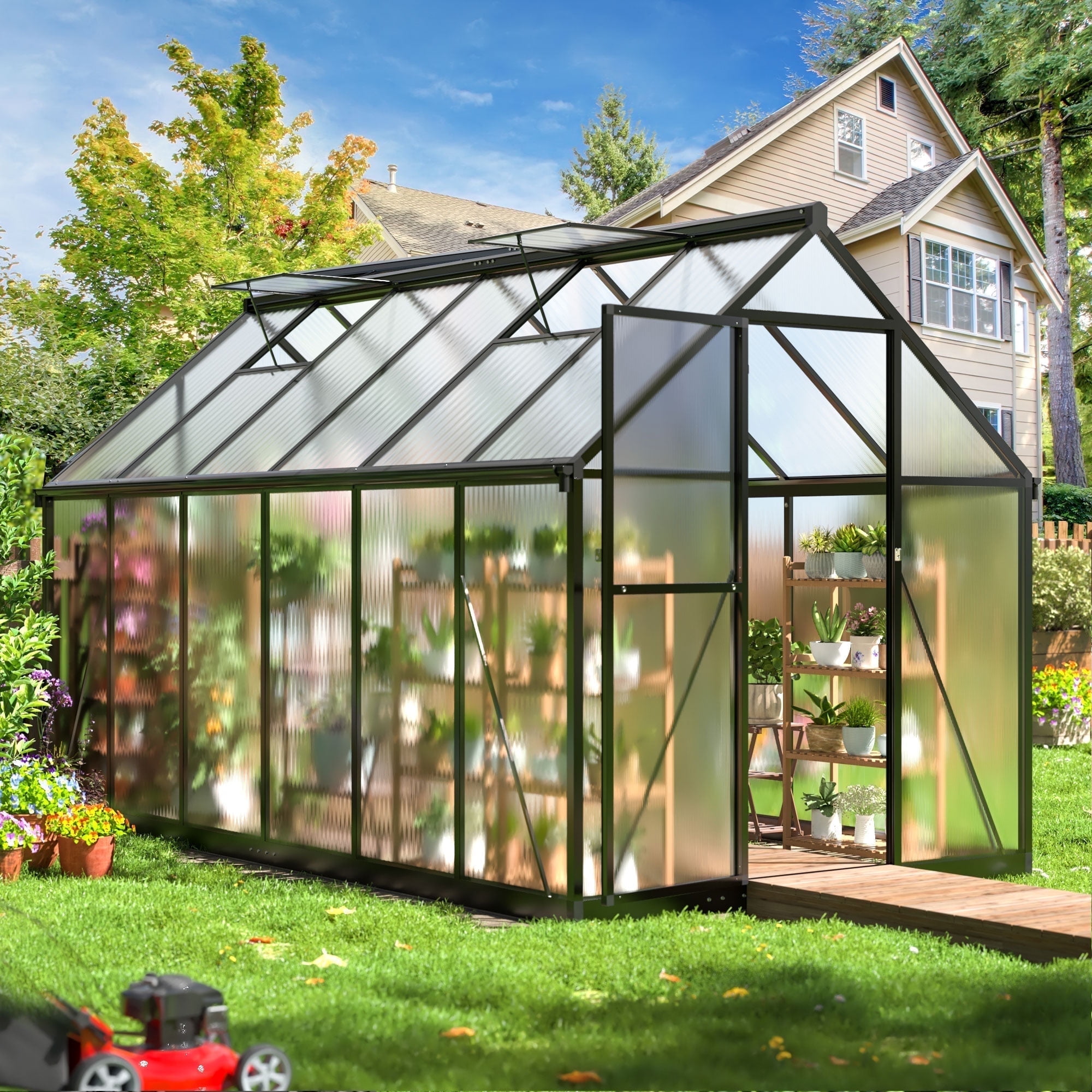 NETAJE 6'x11' Polycarbonate Greenhouse, Large Aluminum Walk-in Green ...
