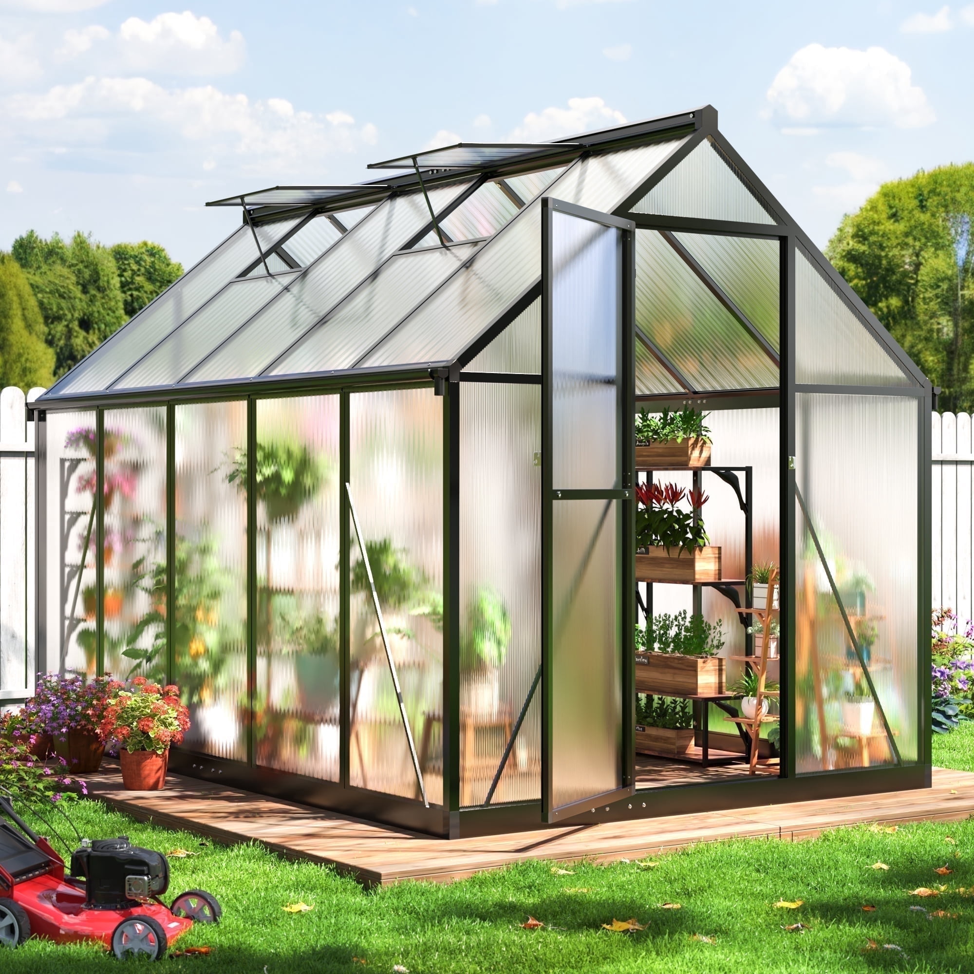 NETAJE 6'x9' Polycarbonate Greenhouse, Large Aluminum Walk-in Green ...