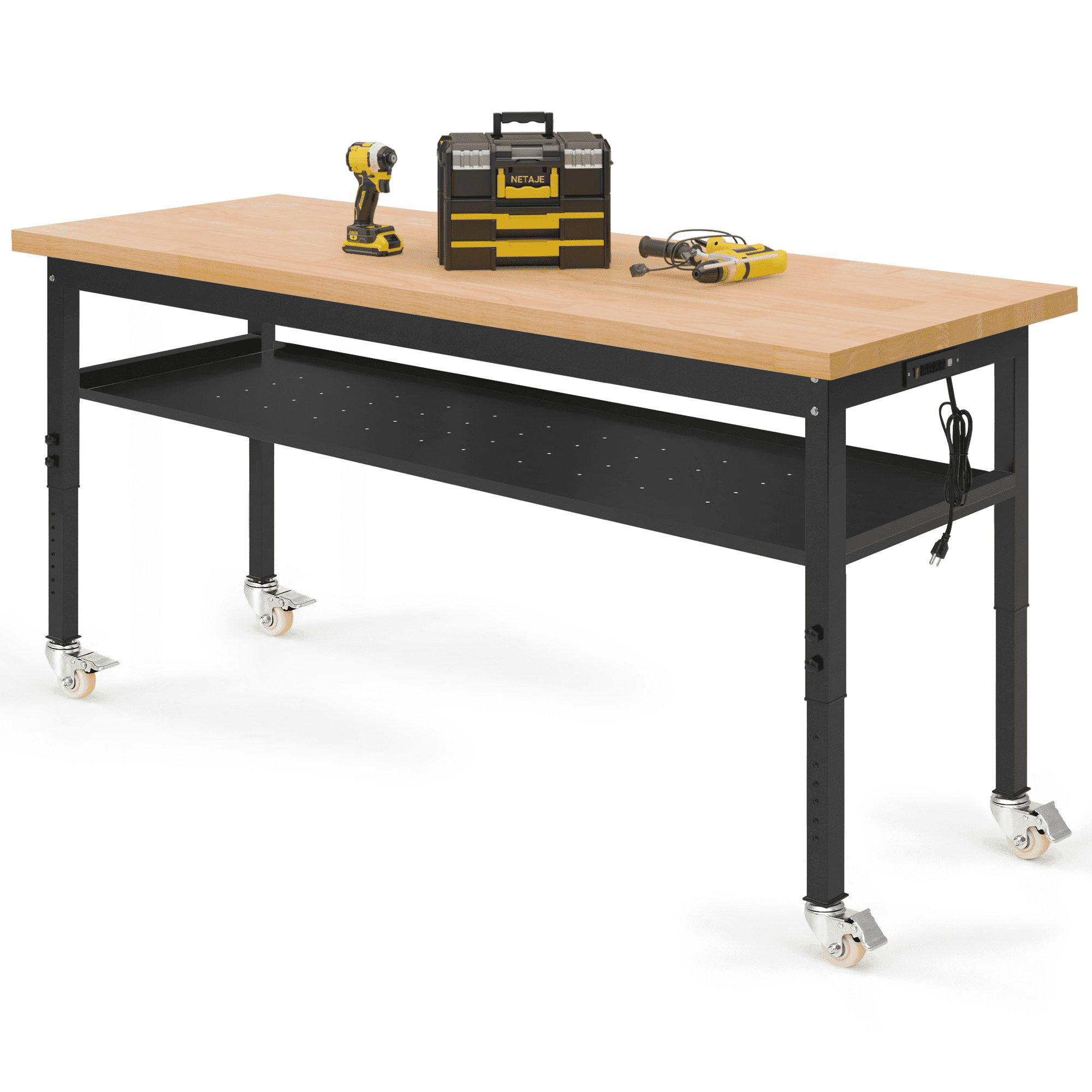 NETAJE 60" Adjustable Workbench with 2000 lb Capacity, Hardwood Top ...