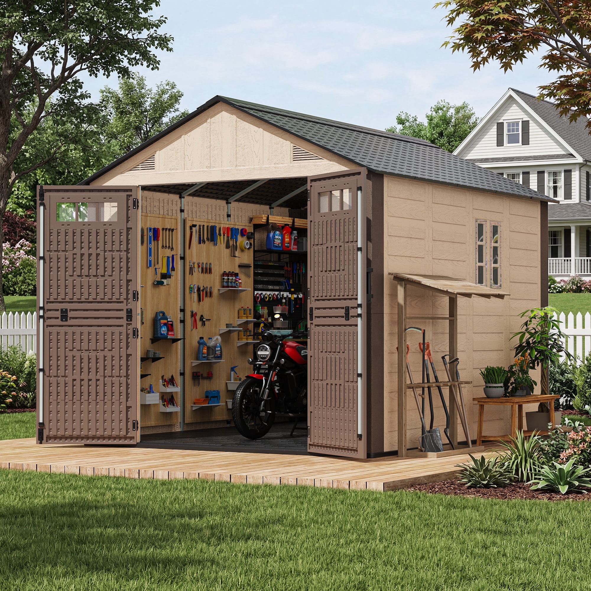 NETAJE 8x10 ft Resin Storage Shed, Outdoor Plastic Tool Shed with Floor ...