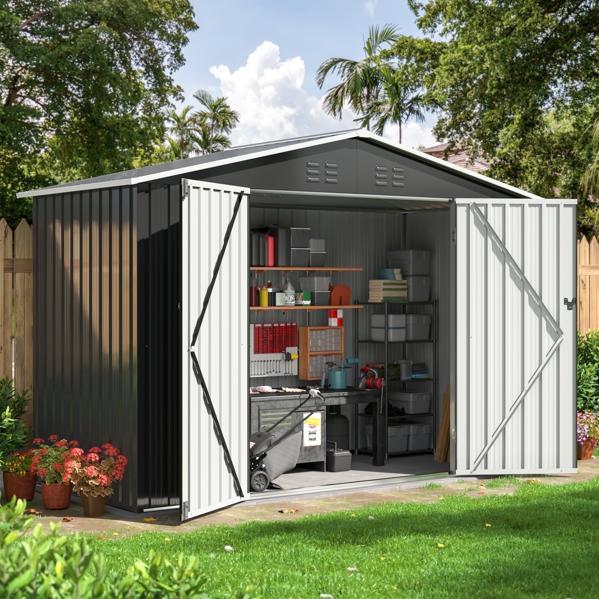 NETAJE 9x4 FT Metal Storage Shed, Large Outdoor Shed with Updated Frame ...