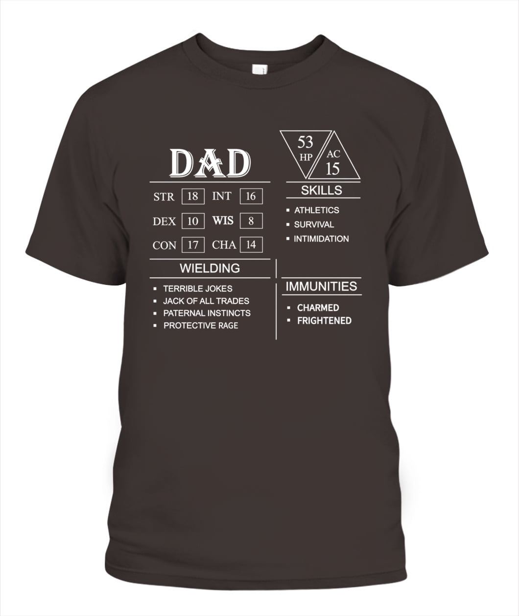 NETECOM D&D Dad Character Sheet T-Shirt, Funny RPG Stats Graphic Tee, Tabletop Gaming Gift for ...