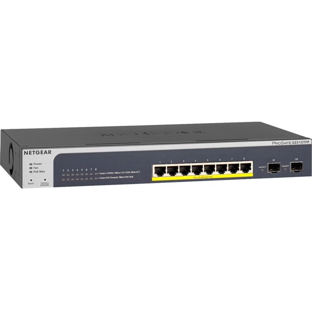 NETGEAR 10-Port Gigabit Ethernet Smart Managed Pro PoE Switch (GS510TPP ...
