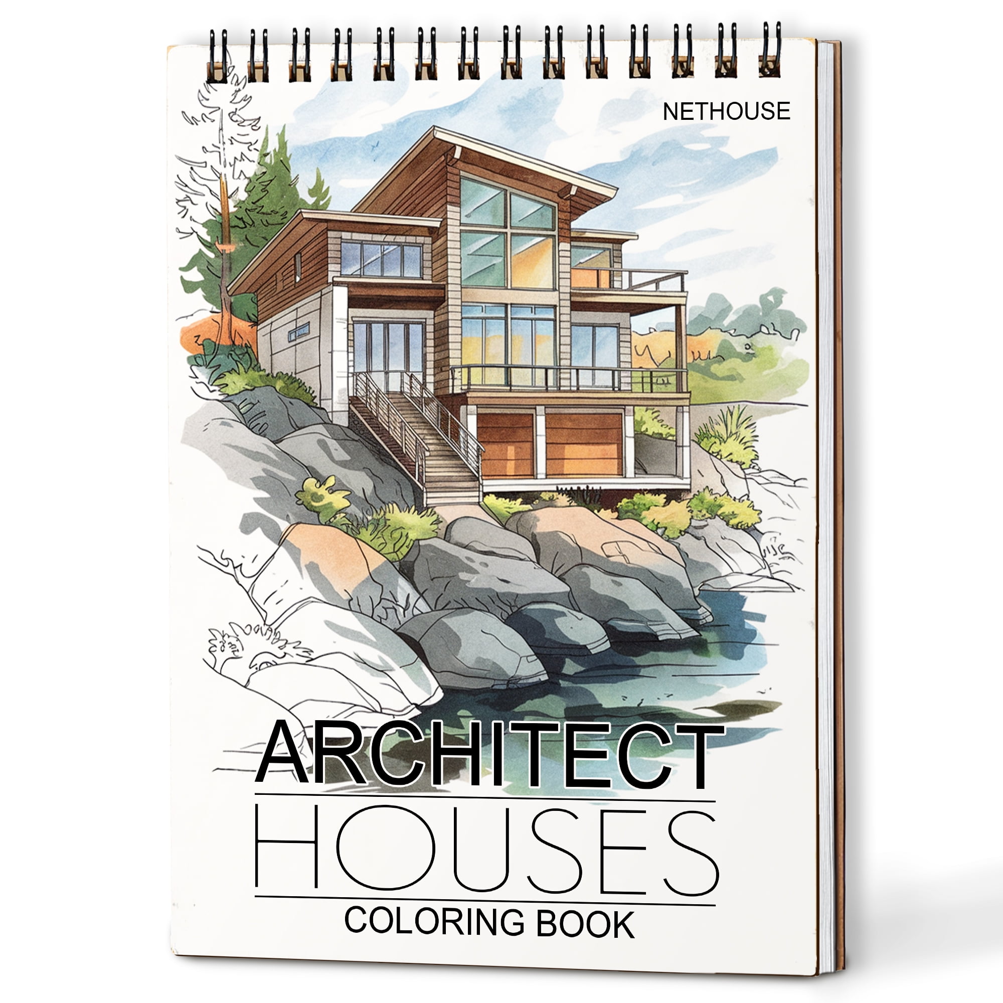 NETHOUSE Architect Houses Spiral Coloring Book for Adults, A5 Wooden ...