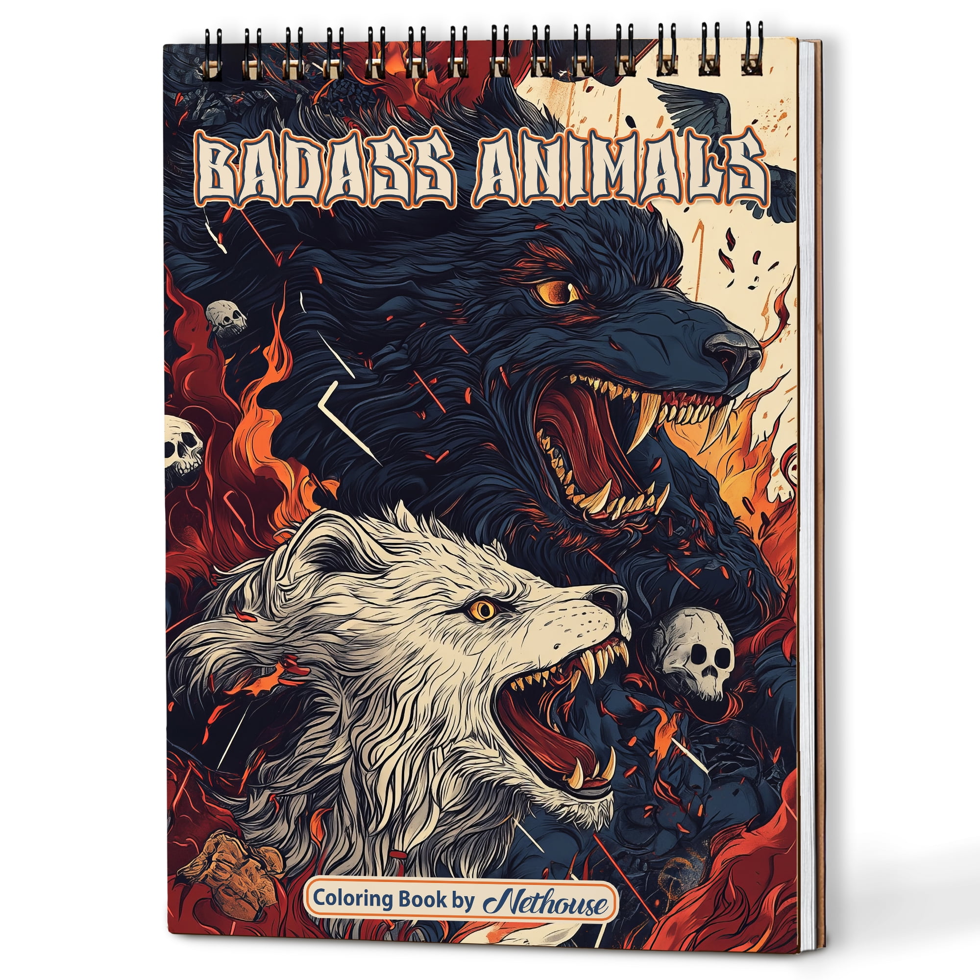 NETHOUSE Badass Animals Spiral Coloring Book for Adults Relaxation ...
