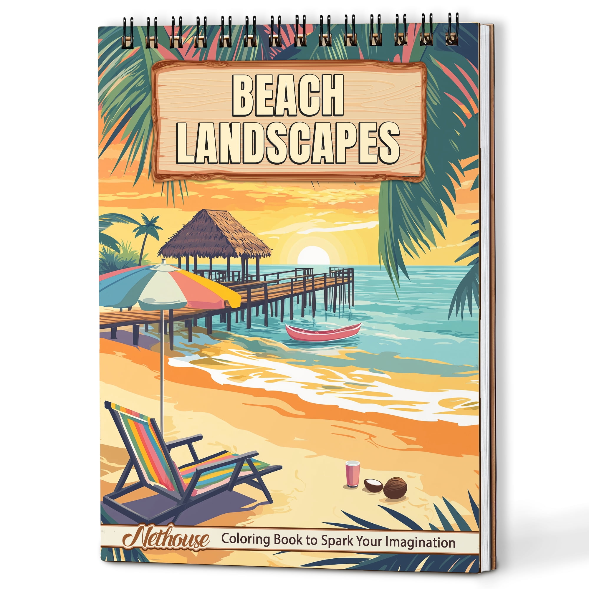 NETHOUSE Beach Landscapes Coloring Book Spiral Bound for Adults, A5 ...