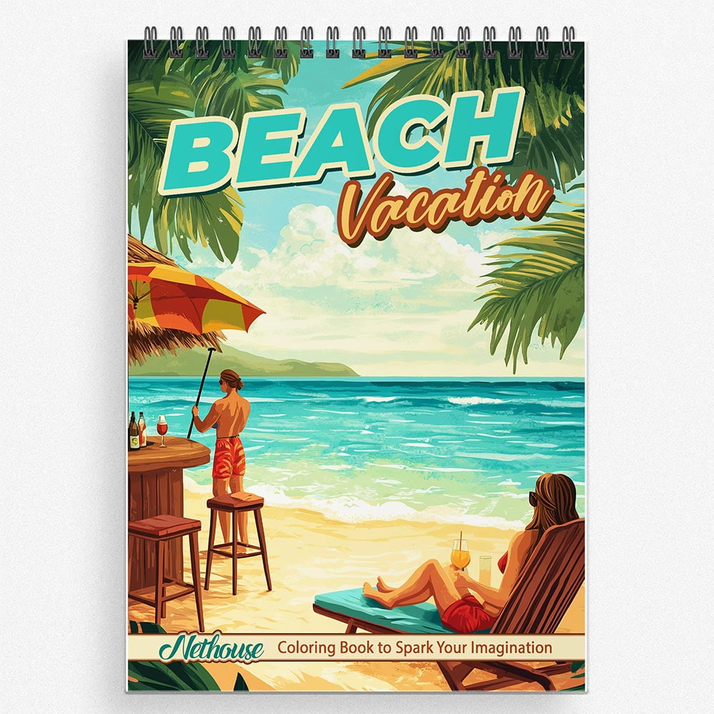NETHOUSE Beach Vacation Coloring Book For Adults Relaxation & Stress ...