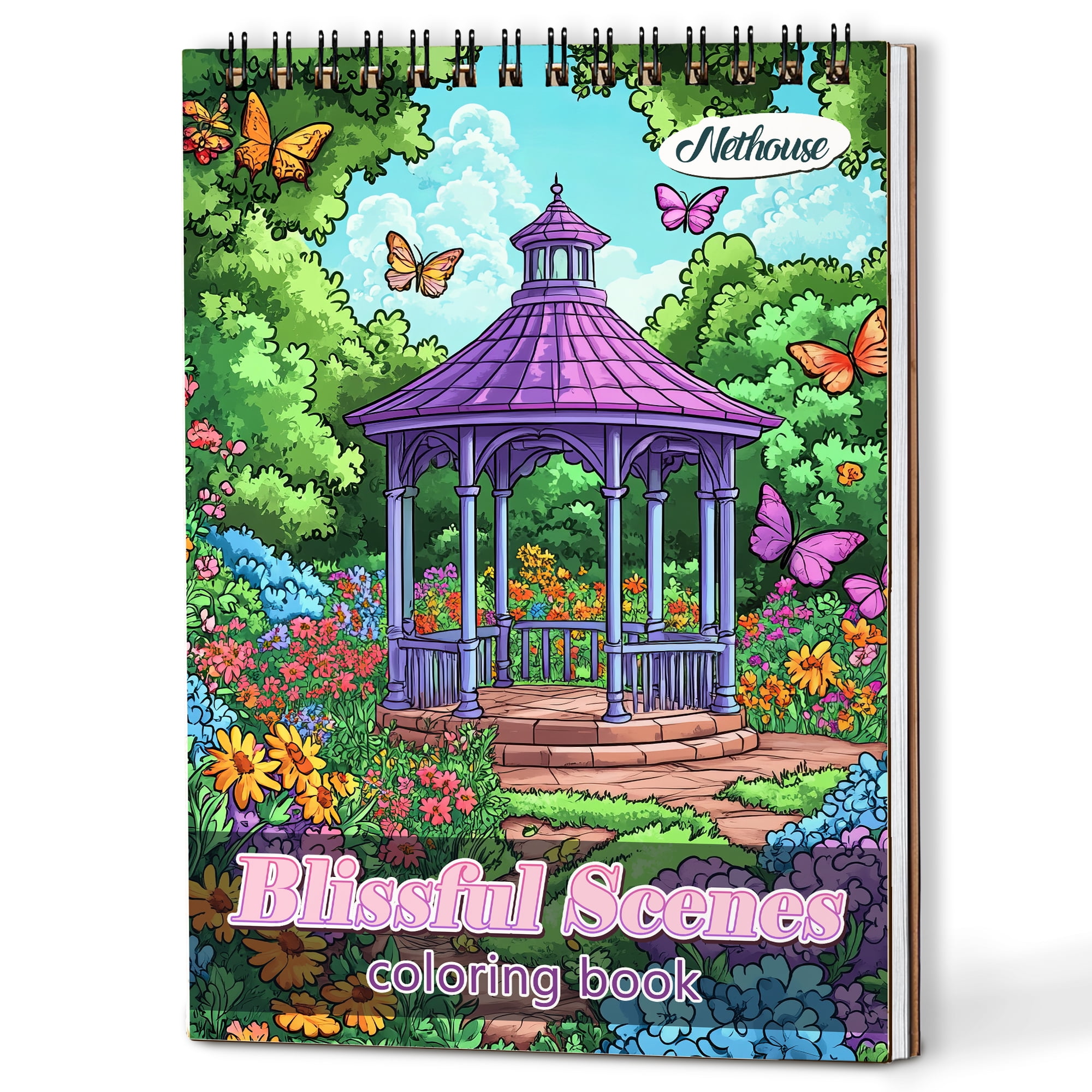 NETHOUSE Blissful Scenes Spiral Coloring Book for Adults Relaxation ...