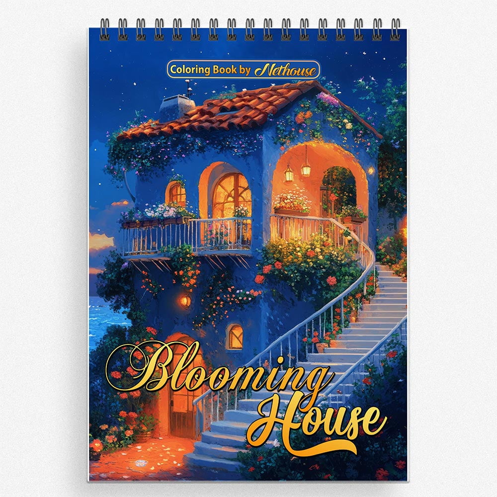 NETHOUSE Blooming House Coloring Book For Adults Relaxation & Stress Relief, 30 Coloring Pages ...
