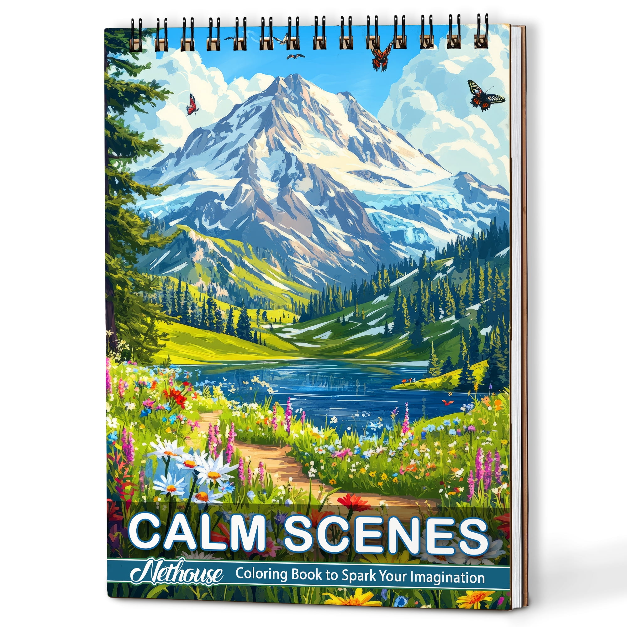 NETHOUSE Calm Scenes Coloring Book Spiral Bound for Adults, A5 Wooden ...