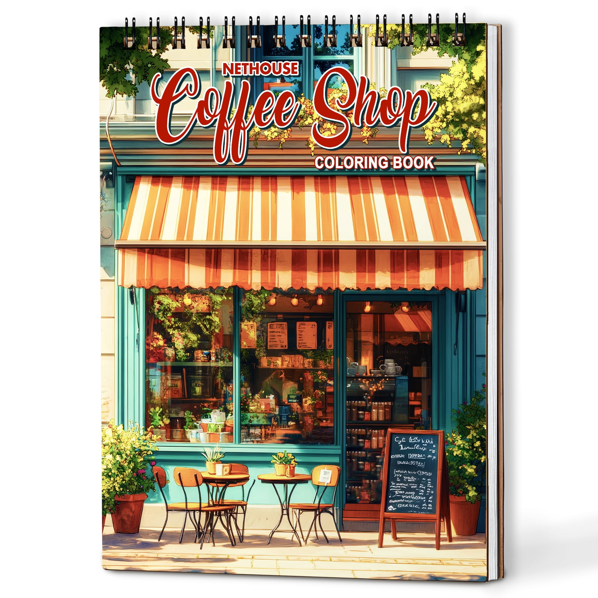 NETHOUSE Coffee Shop Spiral Coloring Book for Adults, A5 Wooden Cover ...