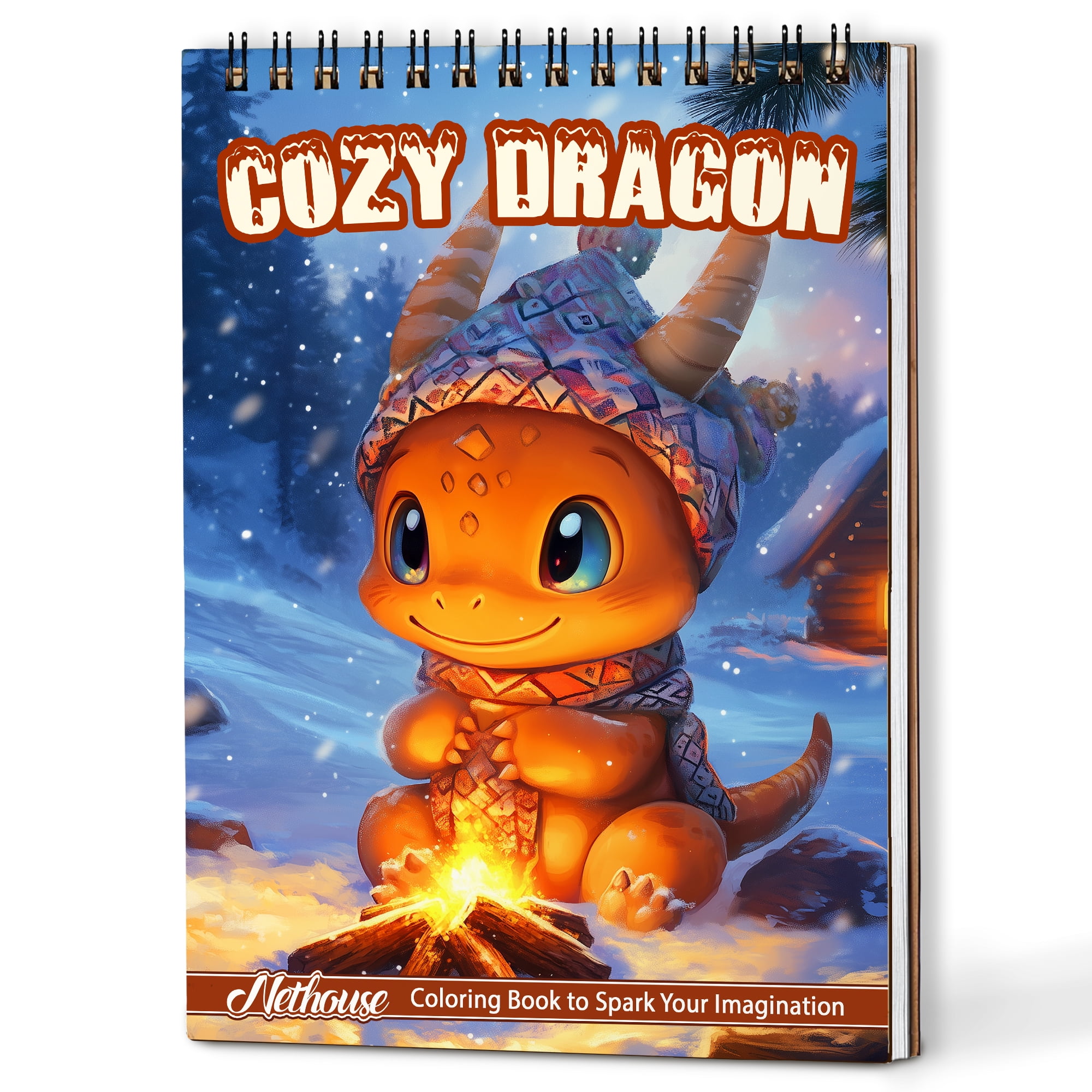 NETHOUSE Cozy Dragon Coloring Book for Adults, A5 Wooden Cover, 30 ...