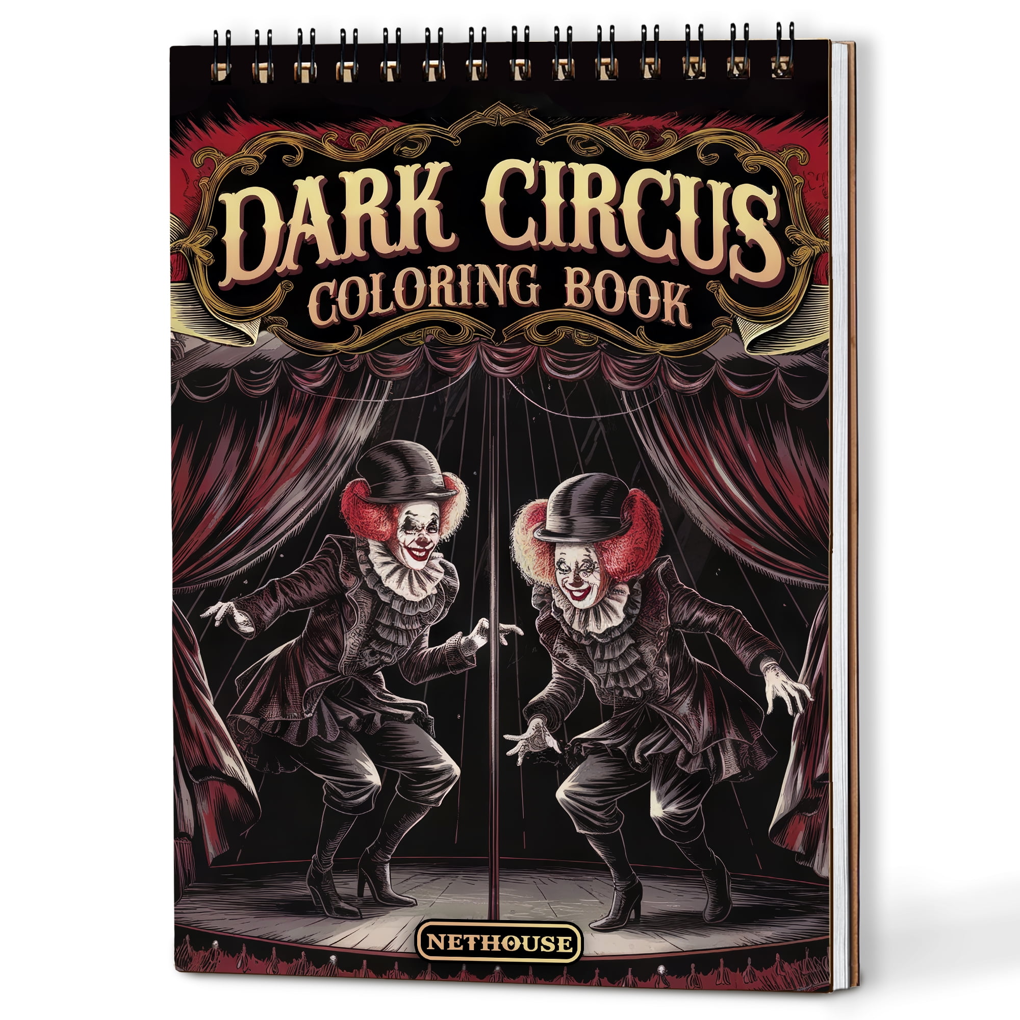 NETHOUSE Dark Circus Spiral Coloring Book for Adults, A5 Wooden Cover ...
