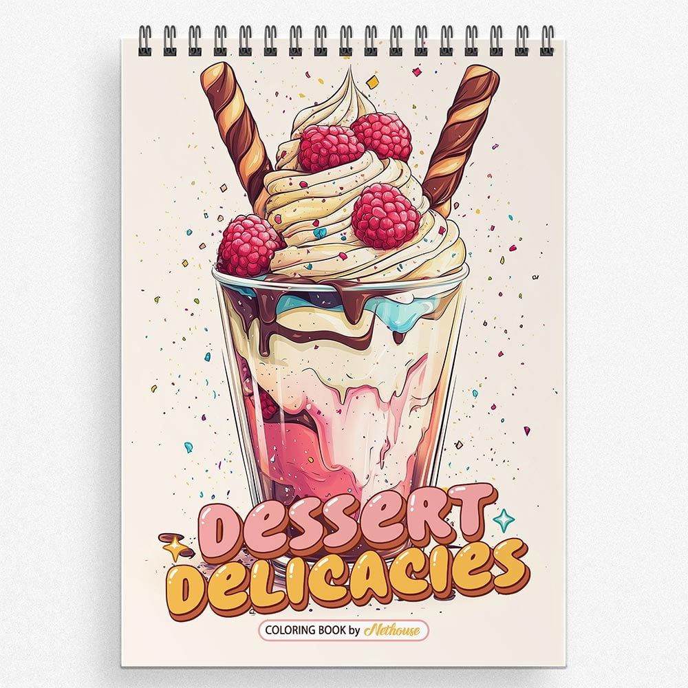 NETHOUSE Dessert Delicacies Coloring Book For Adults Relaxation & Stress Relief, 30 Coloring ...