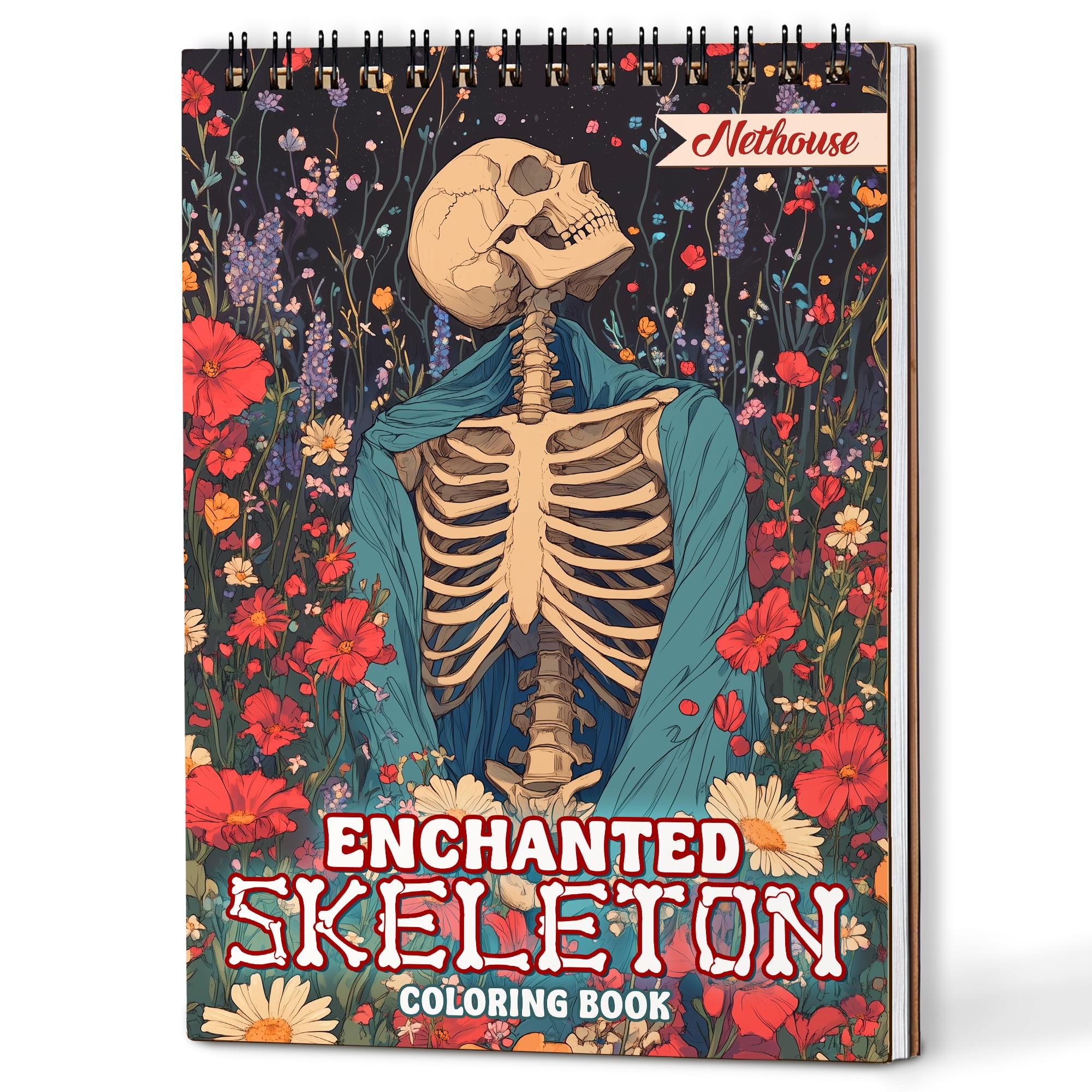 NETHOUSE Enchanted Skeleton Coloring Book Spiral Bound for Adults, A5 ...