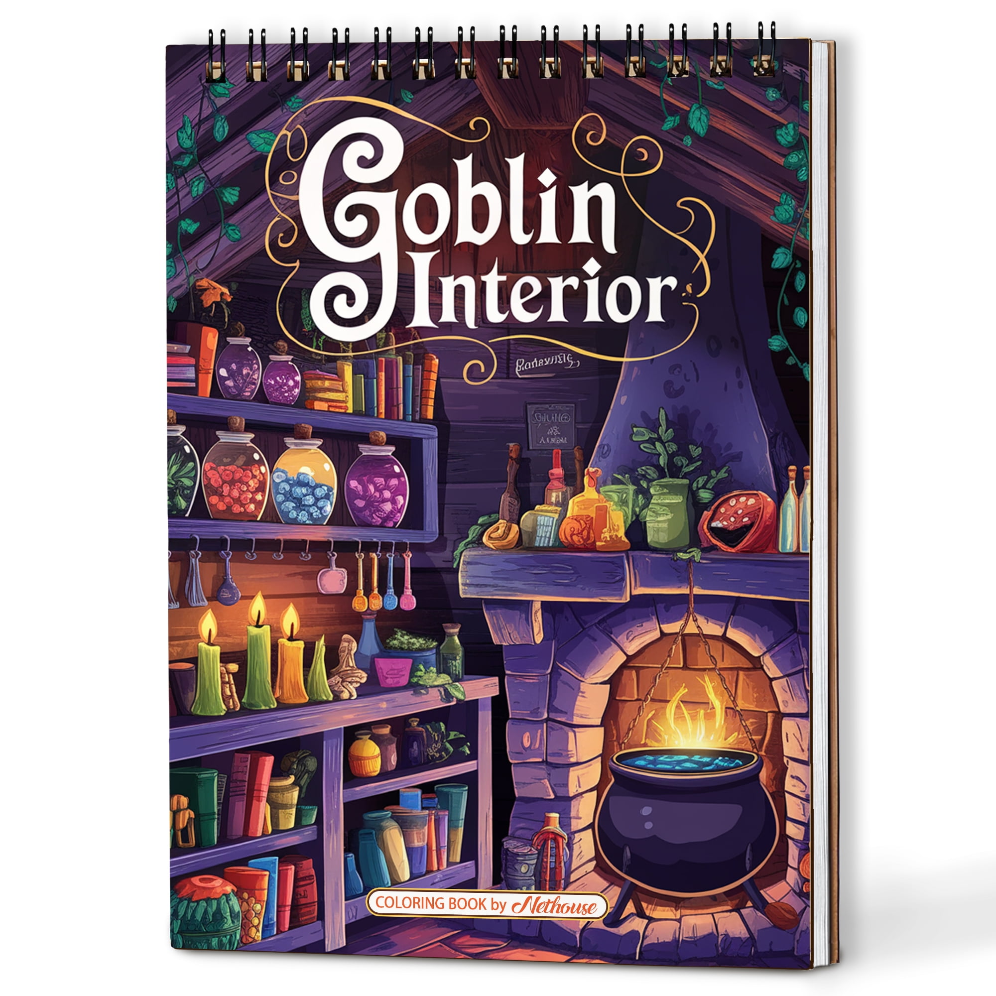 NETHOUSE Goblin Interior Coloring Book for Adults, A5 Wooden Cover, 30 ...