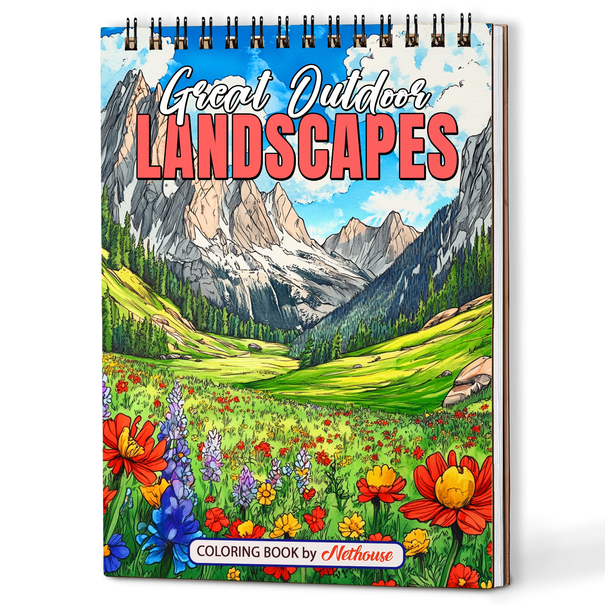 NETHOUSE Great Outdoor Landscapes Coloring Book Spiral Bound for Adults ...