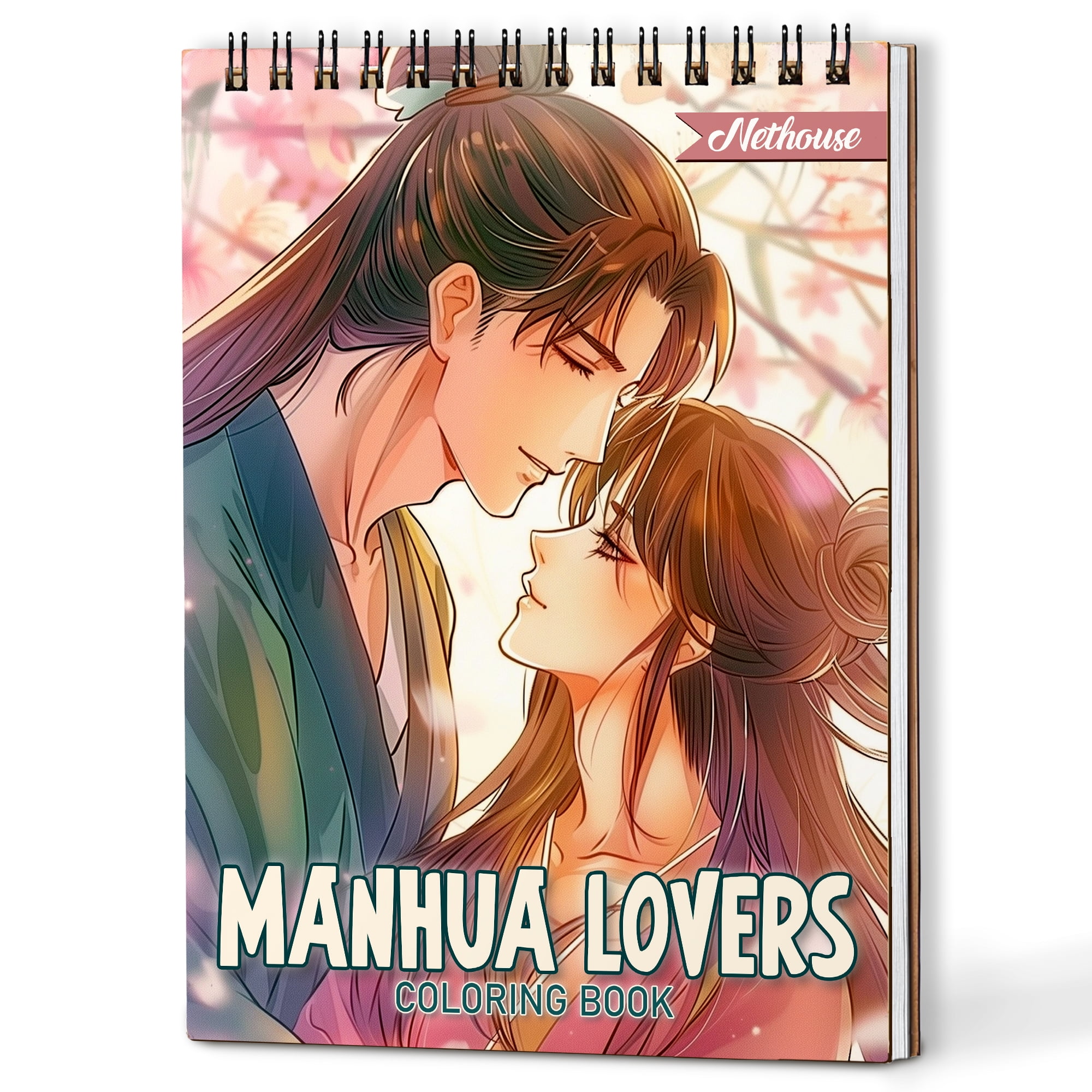 NETHOUSE Manhua Lovers Coloring Book Spiral Bound for Adults, A5 Wooden ...